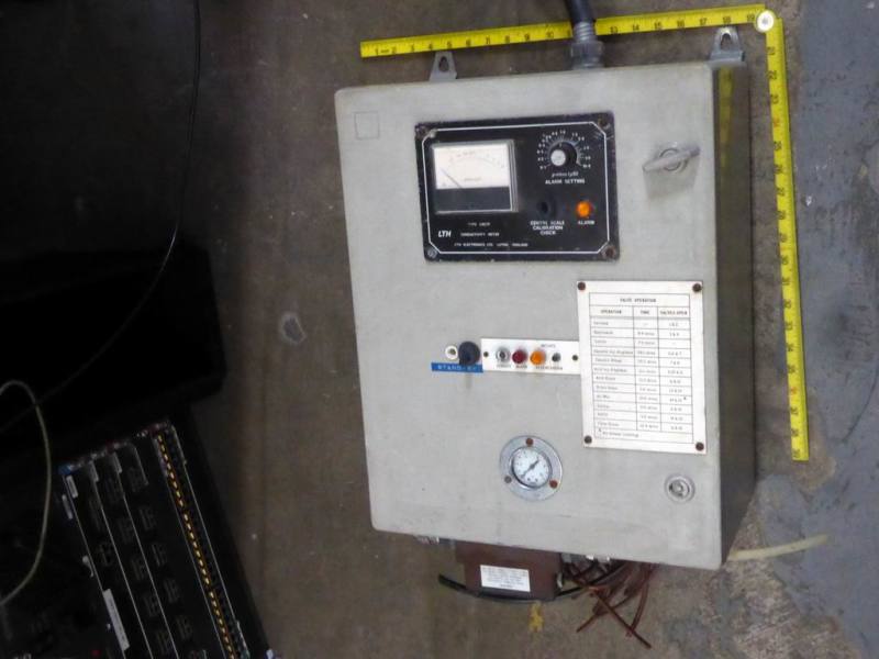 Power electrical box with switches, lamps, knob & analogue meter dial ...