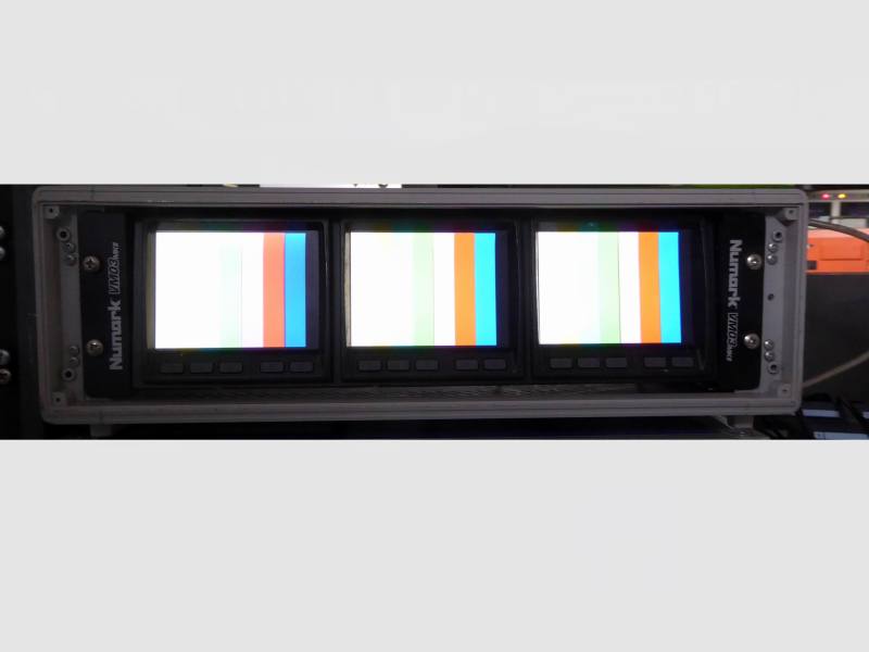 Strip of 3 small flat screen monitors in desk case for CCTV ...