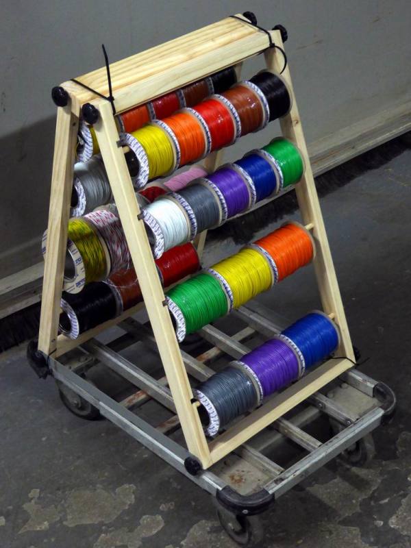 Workshop wire/cable spool/reel organiser on trolley | Electro Props Hire