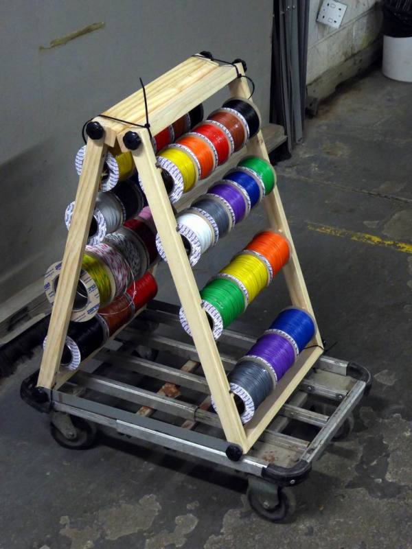 Workshop wire/cable spool/reel organiser on trolley | Electro Props Hire