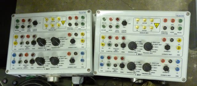 Technical looking boxes with terminals, knobs & LEDs | Electro Props Hire