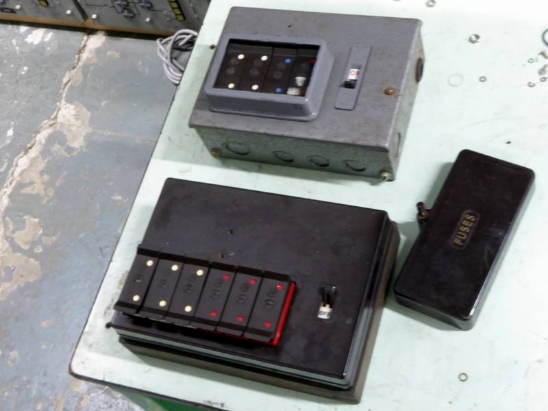 Vintage Brown bakelite & steel fuse boxes with switches | Electro Props ...