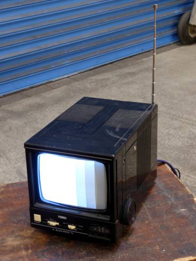 Practical, very portable, black & white 4" CRT TV | Electro Props Hire