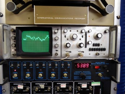 Orange screen practical rack mount oscilloscope | Electro Props Hire