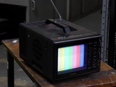 Practical, very portable, black & white 4" CRT TV | Electro Props Hire