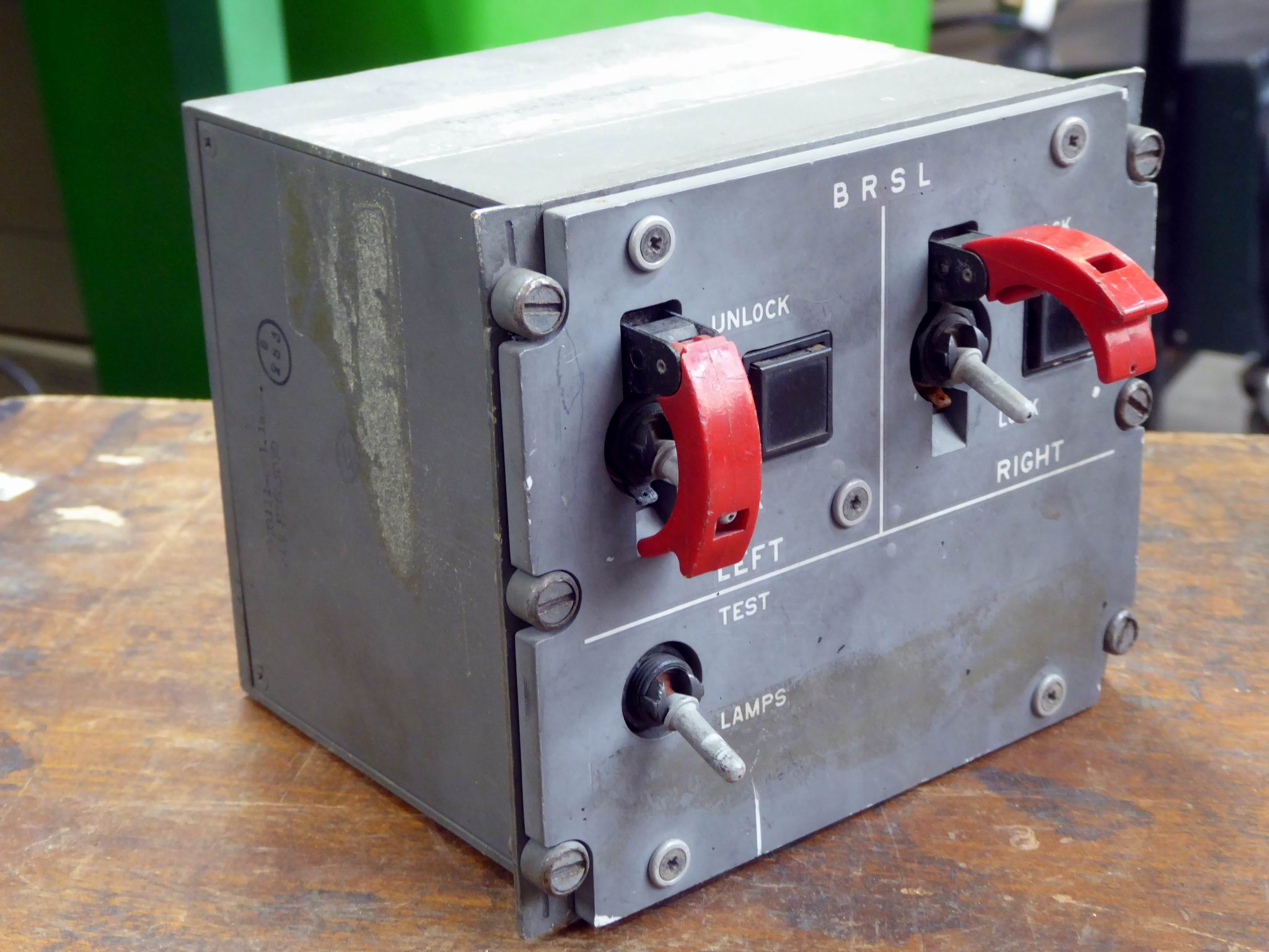 BRSL (Bomb Release Safety Lock) aircraft panel with red cover protected ...