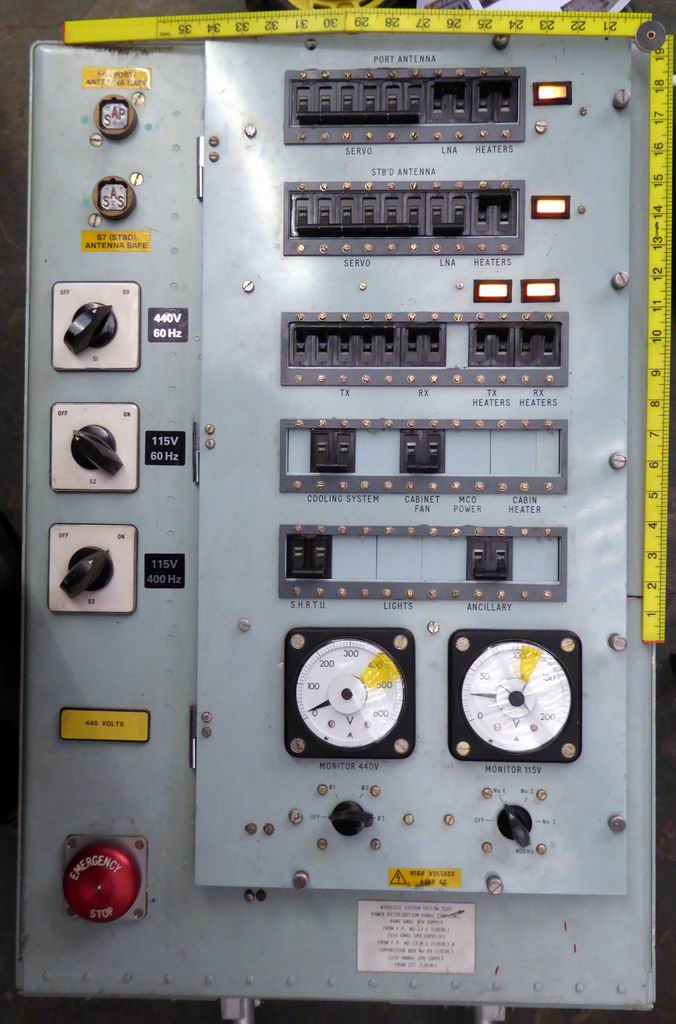 Practical, large, heavy electrical control box with meters, lamps ...