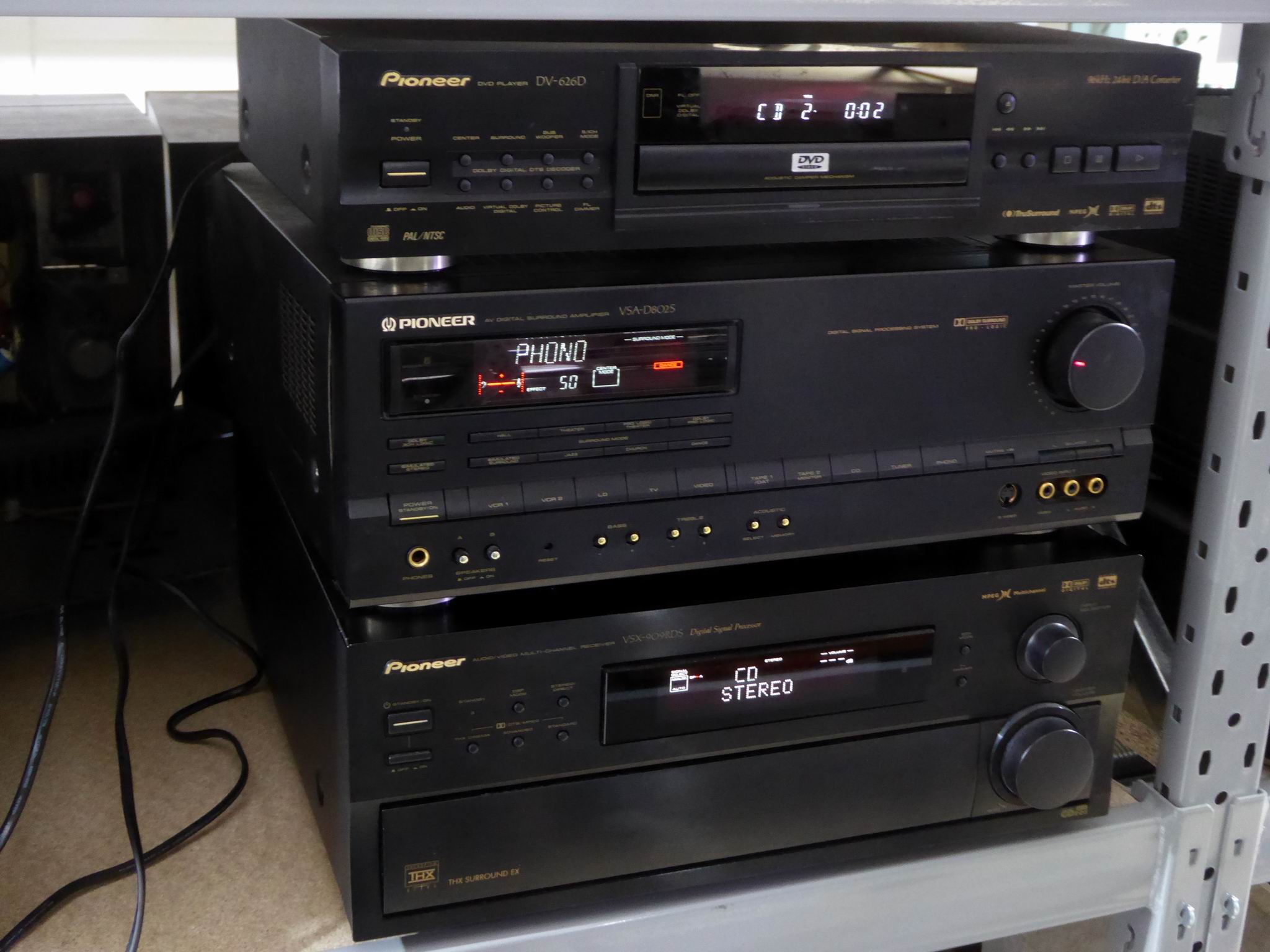 Practical 1990s era hi-fi stacked trio in black | Electro Props Hire
