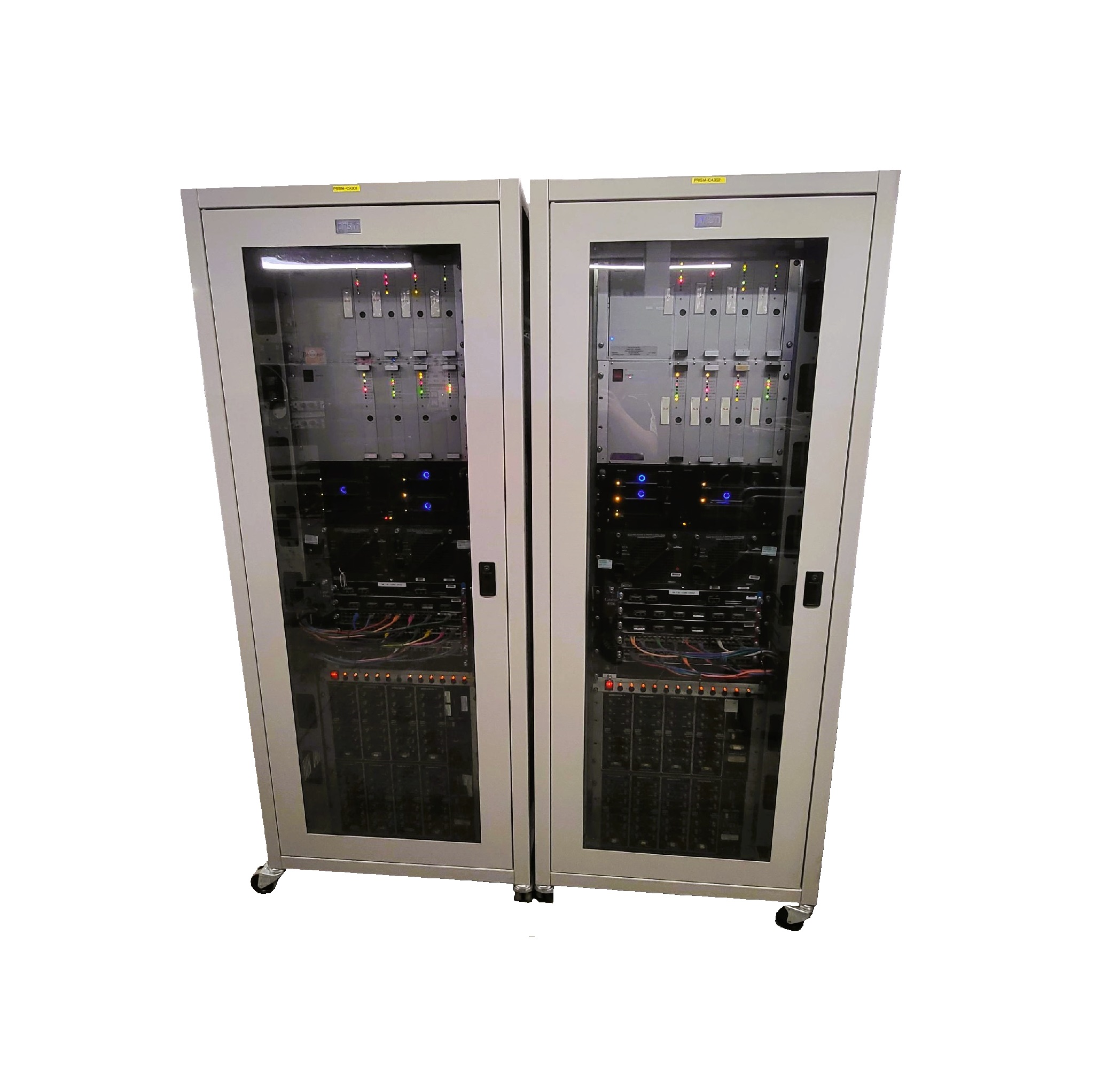 Modern, large glass fronted server racks | Electro Props Hire