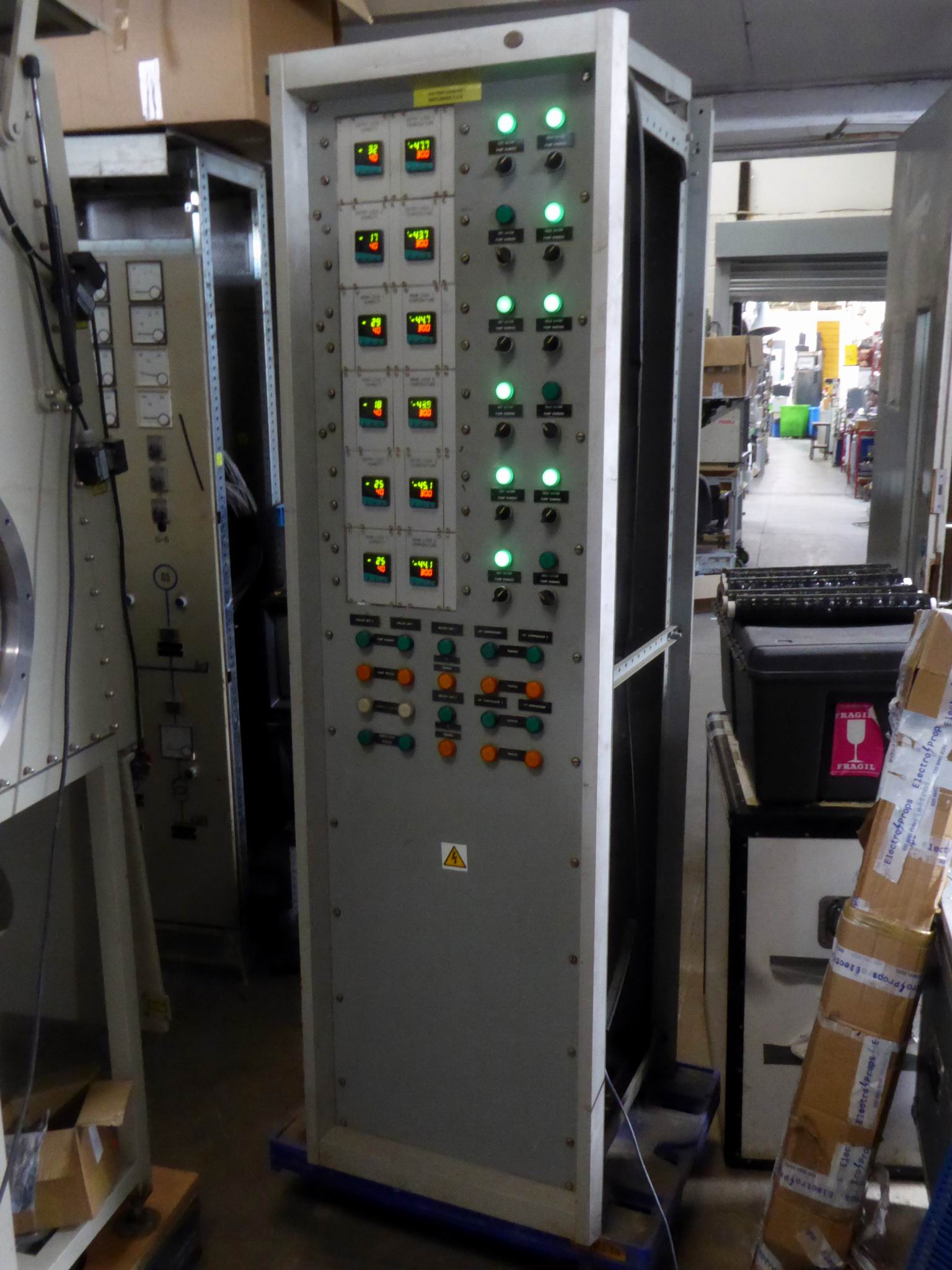 Practical electrical plant room/switchgear style tower with green lamps ...