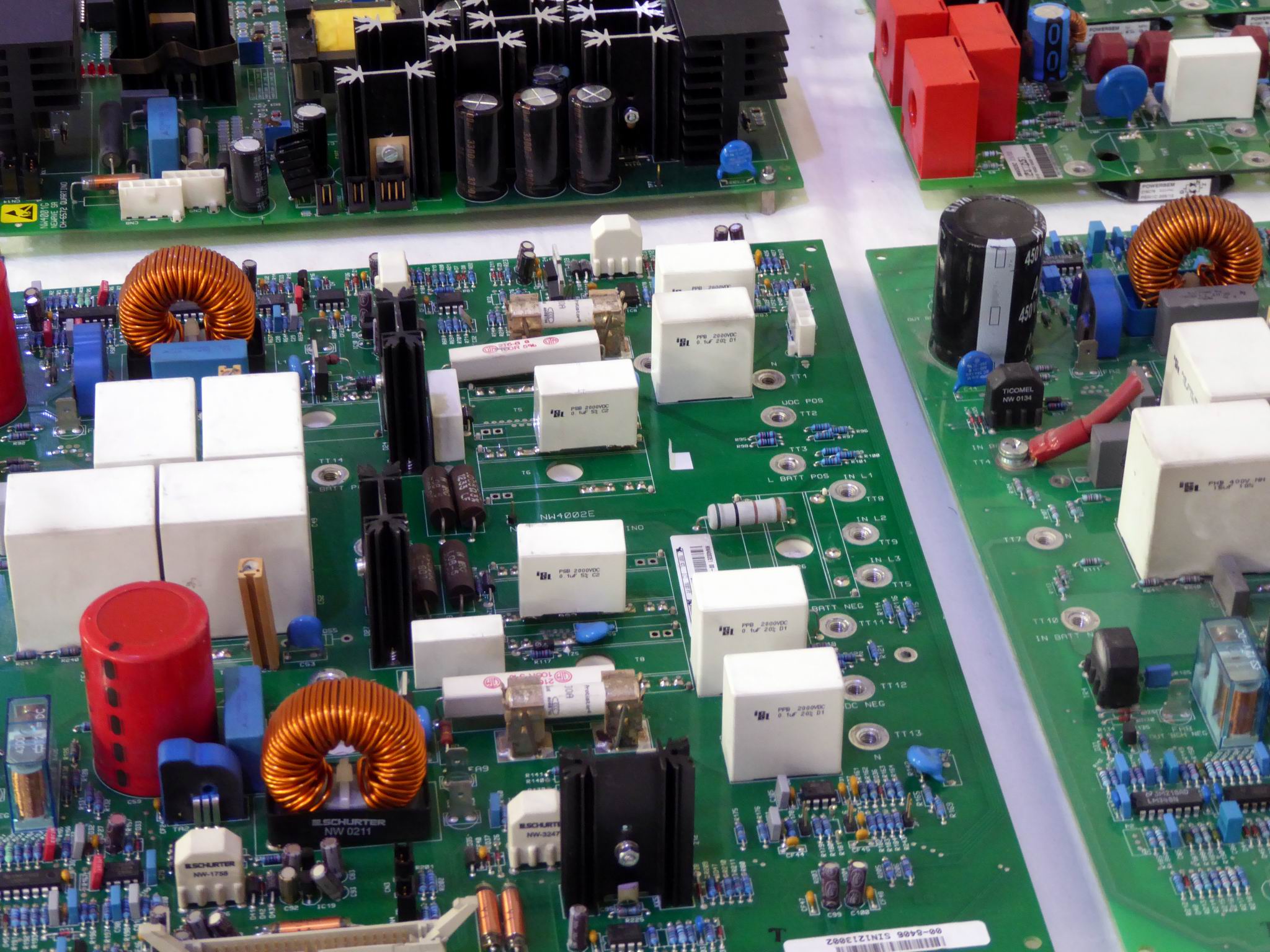 Selection of large PCBs with big bold colourful components, copper wire ...