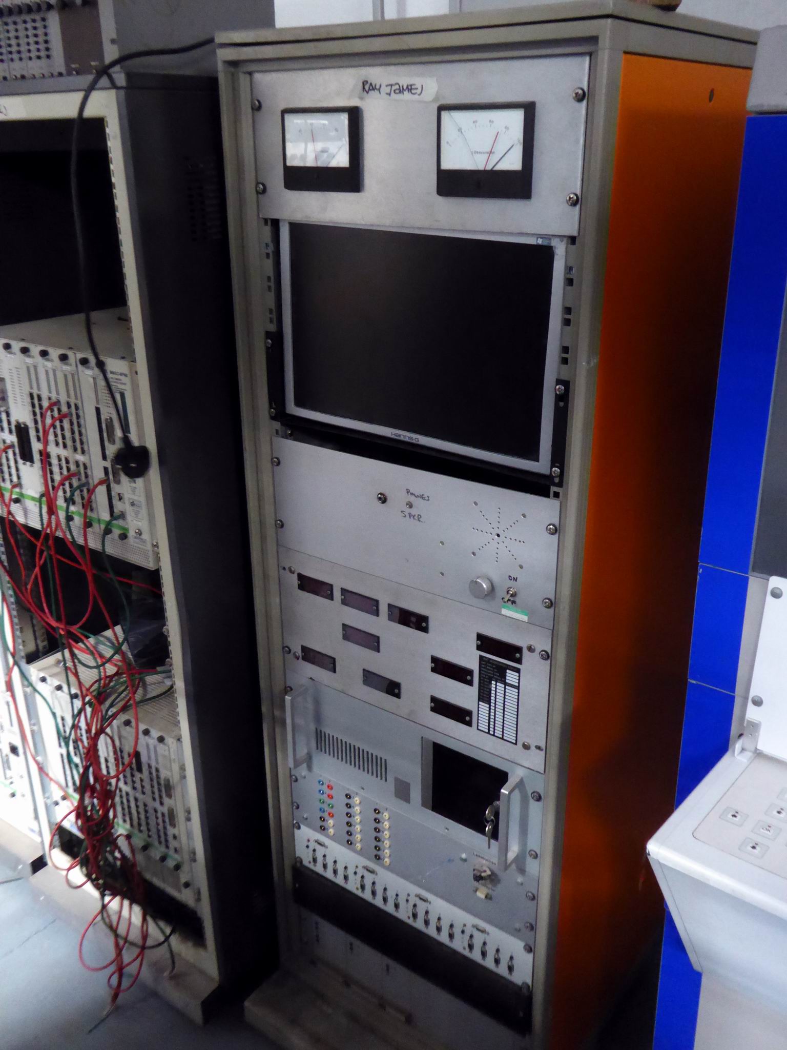 Practical electronics rack with in-built monitor & orange sides ...