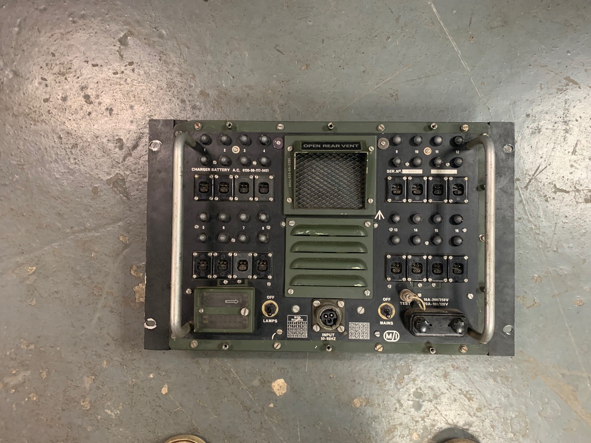 Green military 19" rack panel ("open rear vent") | Electro Props Hire