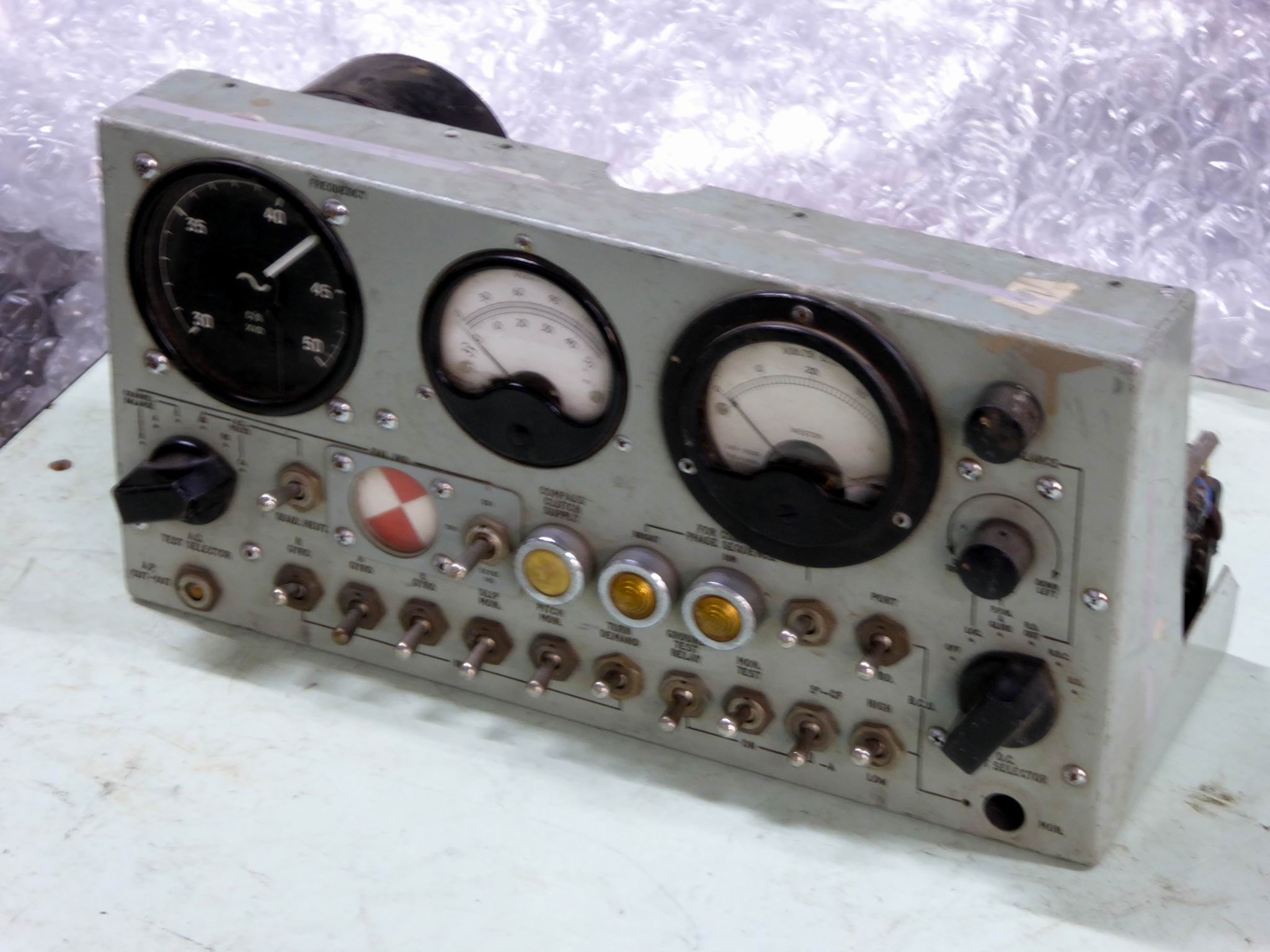 Non-practical navy control panel with 3 analogue meters, lamps ...