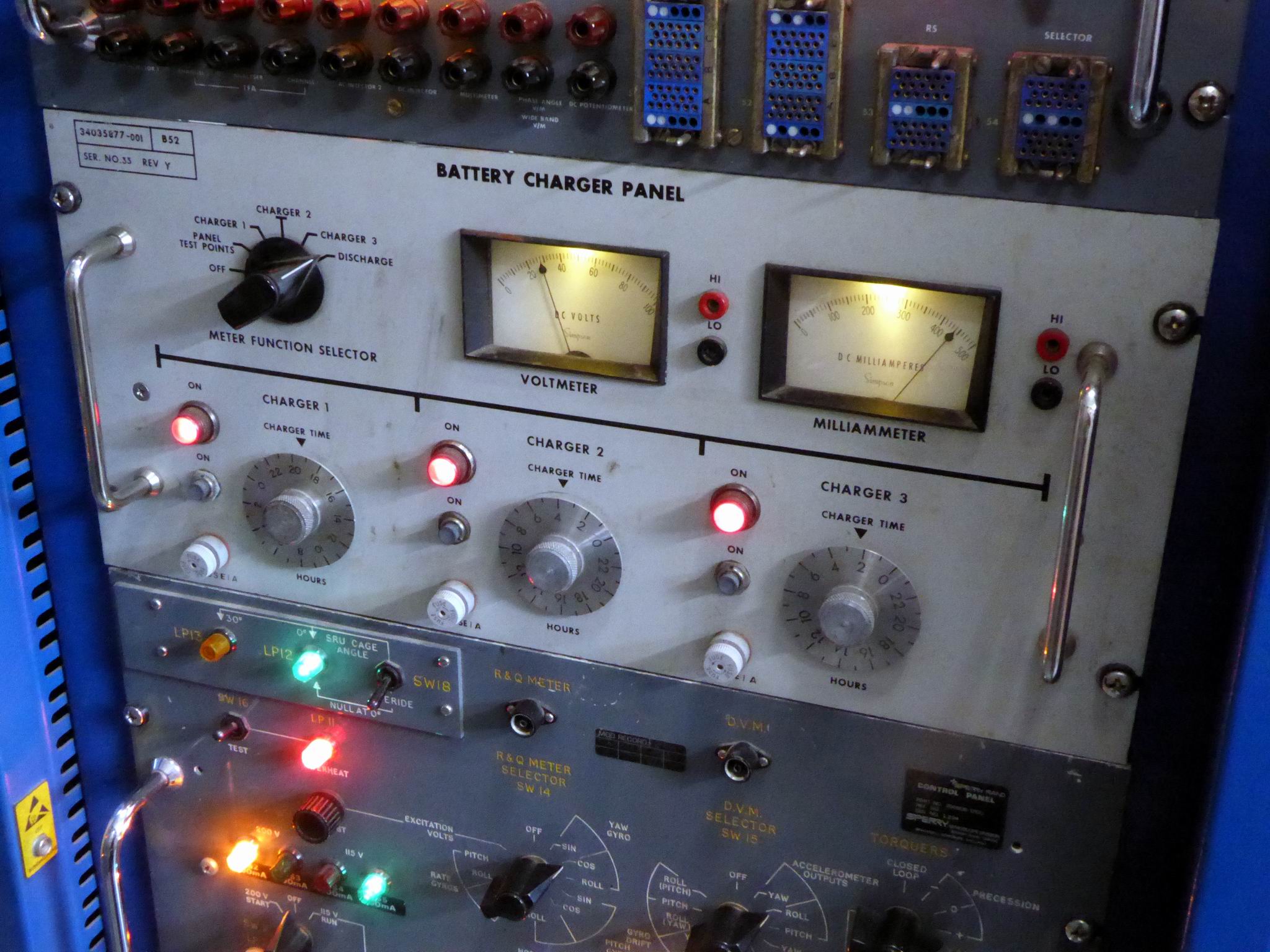 Practical control panel with illuminated meters, bold red lamps & large ...