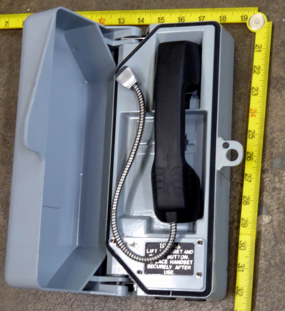 Grey industrial wall phone | Electro Props Hire