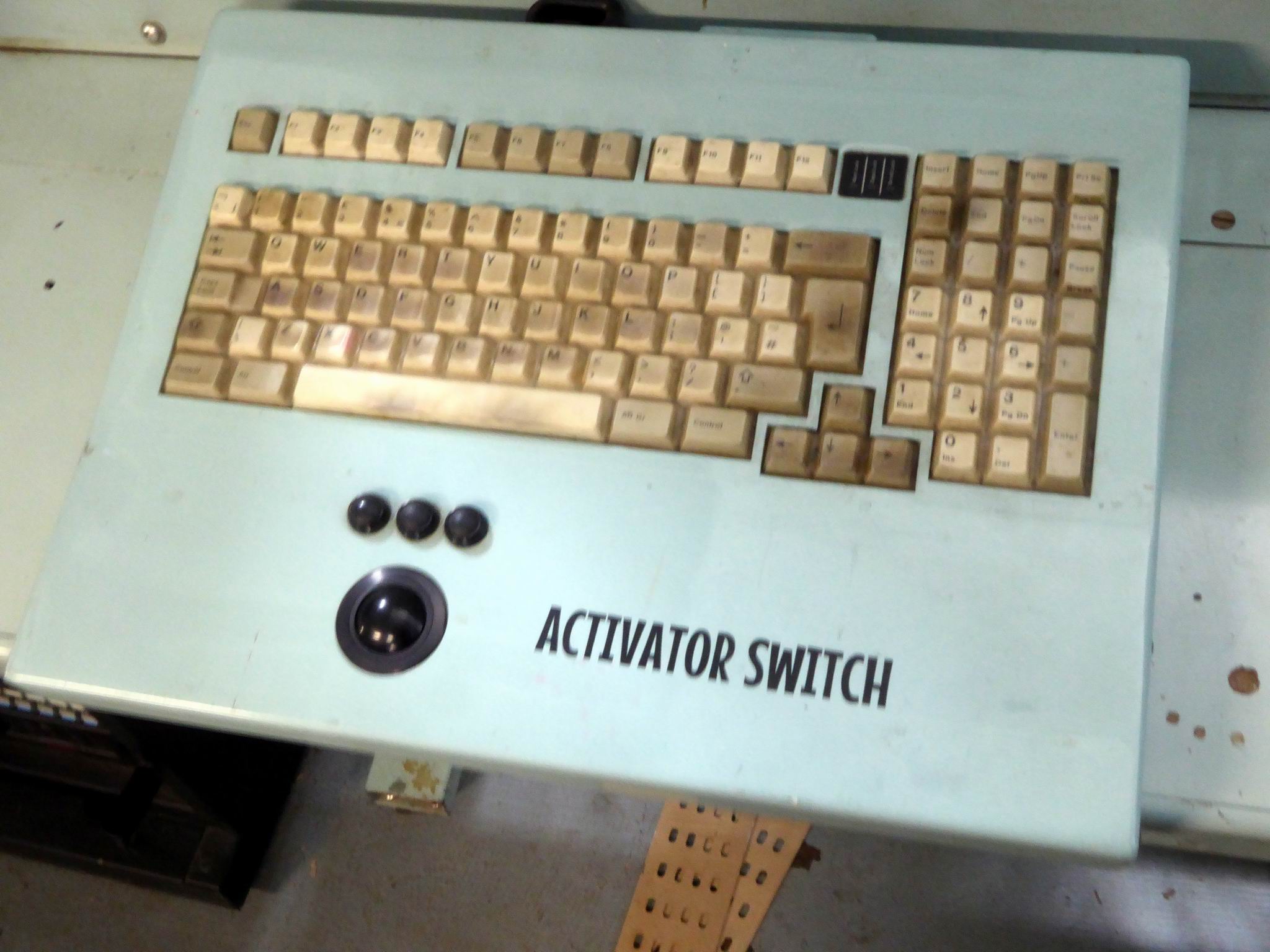 Turquoise navy/military keyboard with trackball | Electro Props Hire