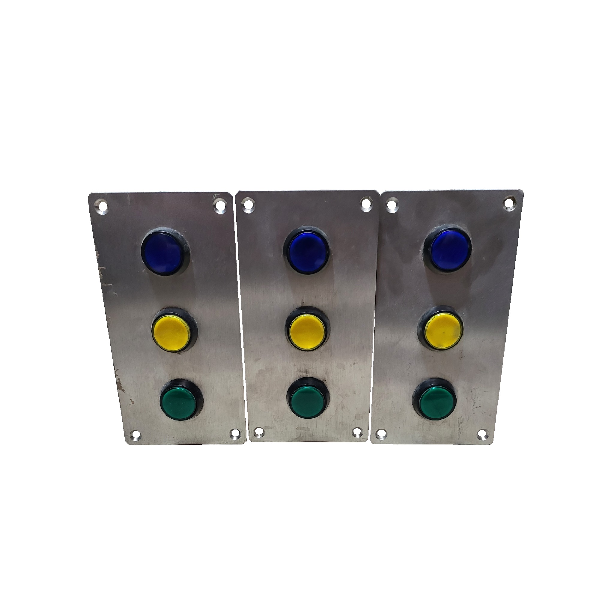 Non Practical stainless steel Panel With Blue, Yellow & Green Buttons ...