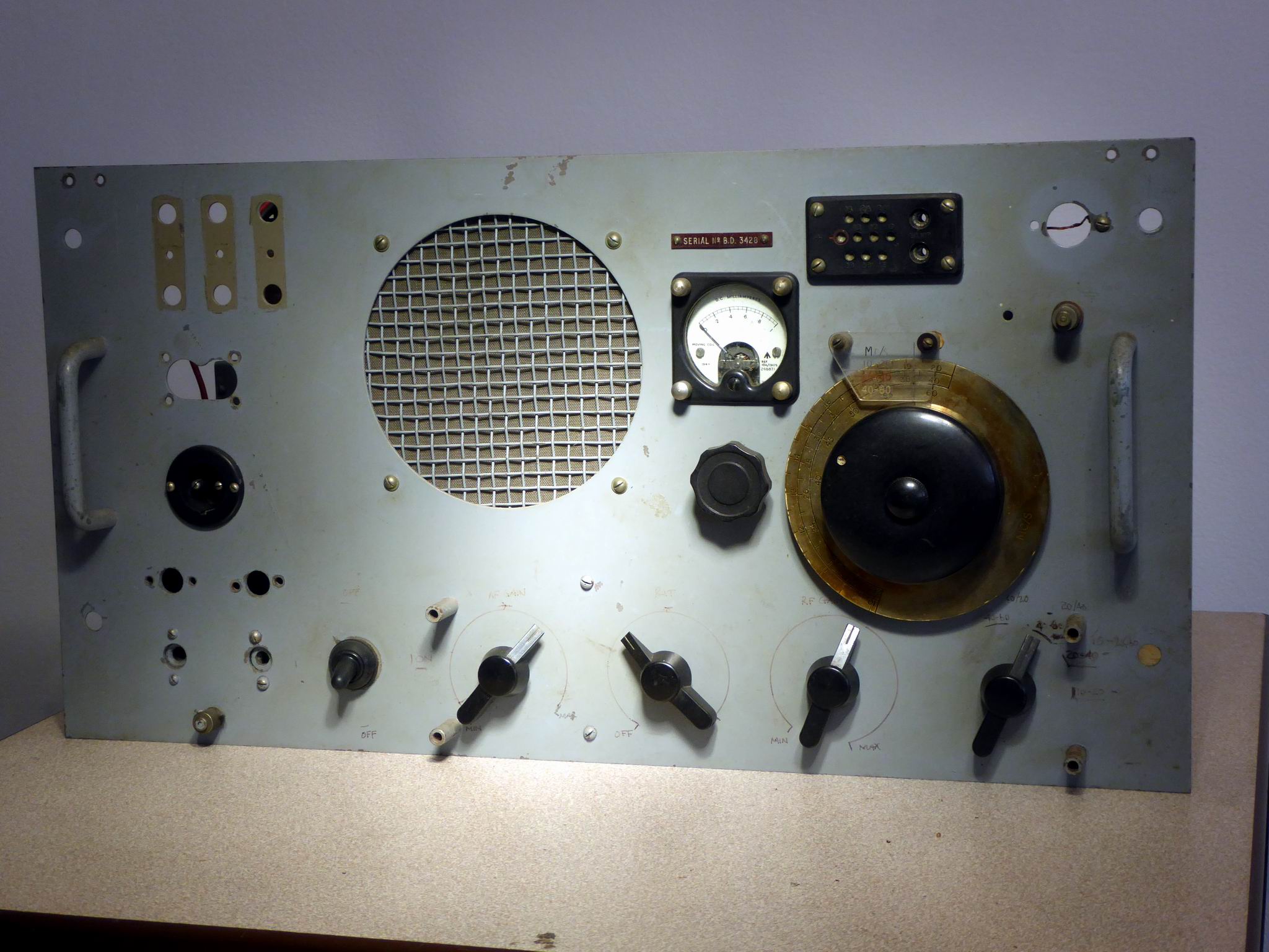 1950s early cold war era radio panels with speaker grill, meter & large ...