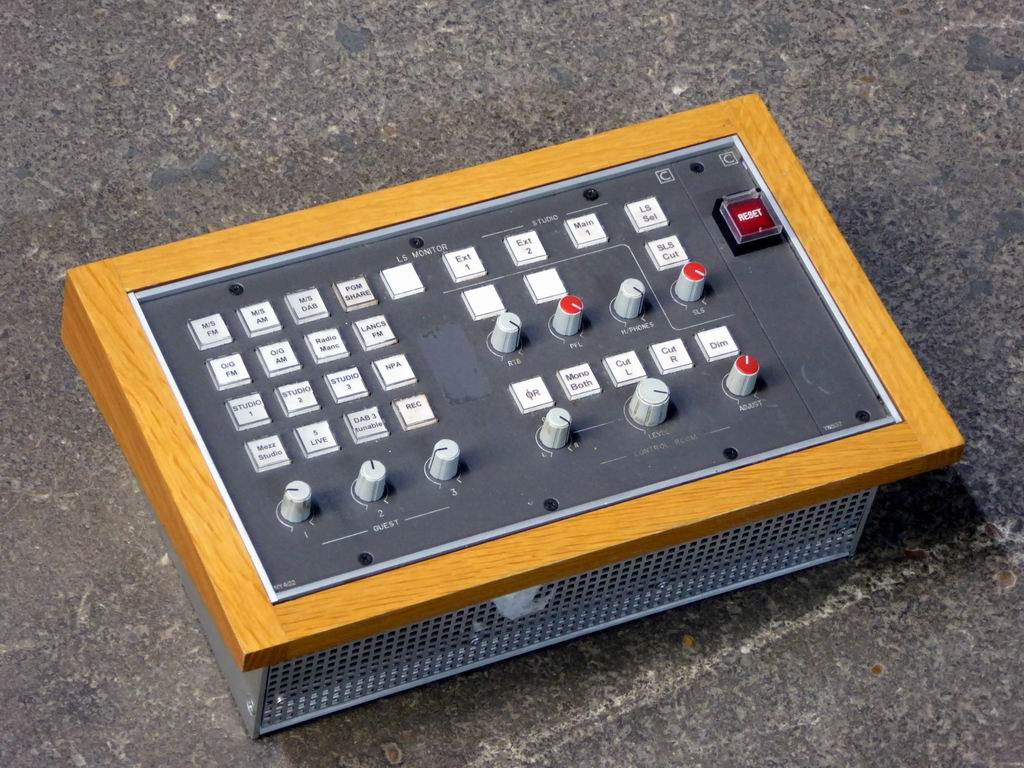 Desktop audio control panels with wooden surrounds | Electro Props Hire