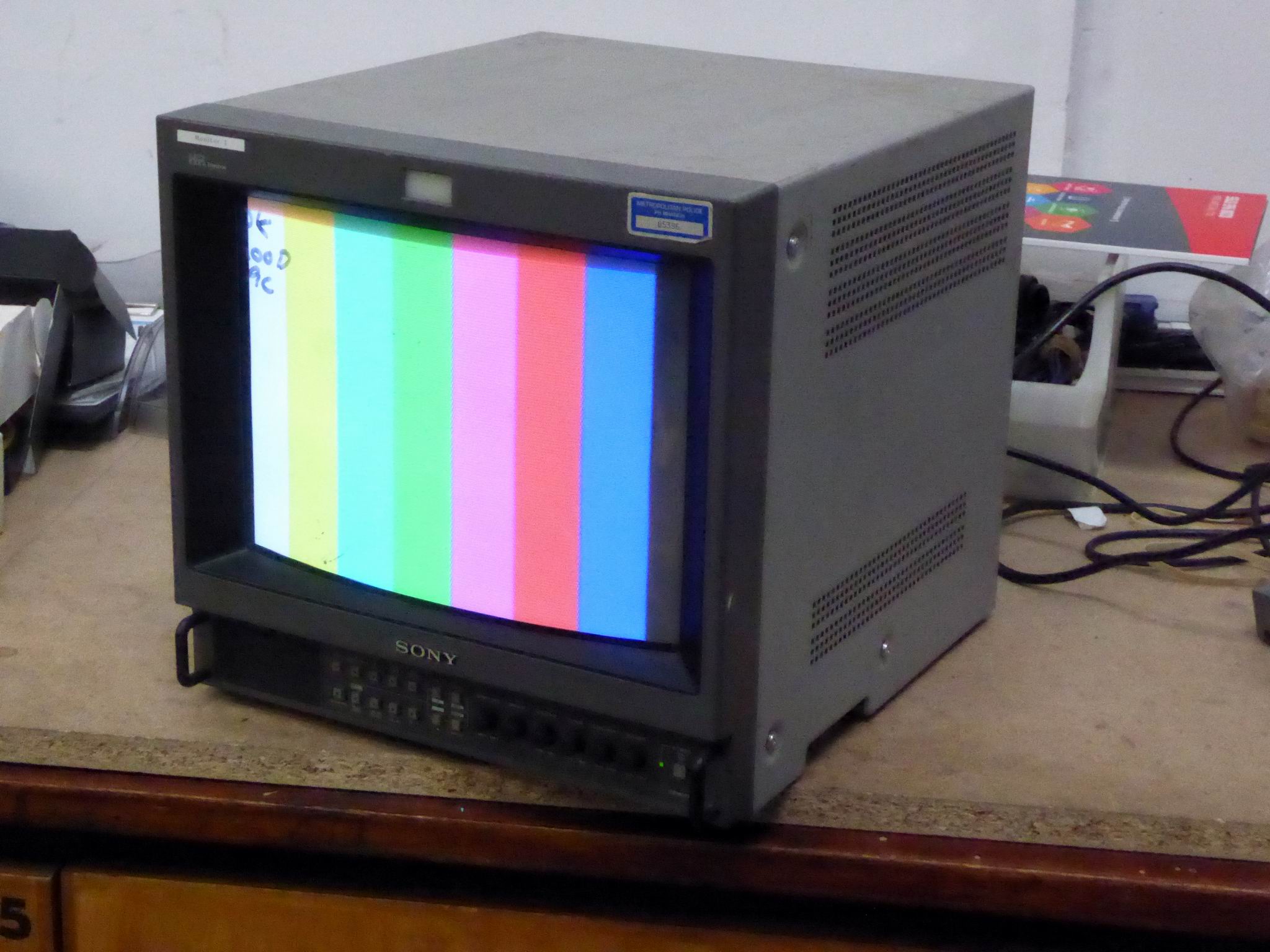 Practical cube shaped Sony 14" CRT colour monitors | Electro Props Hire