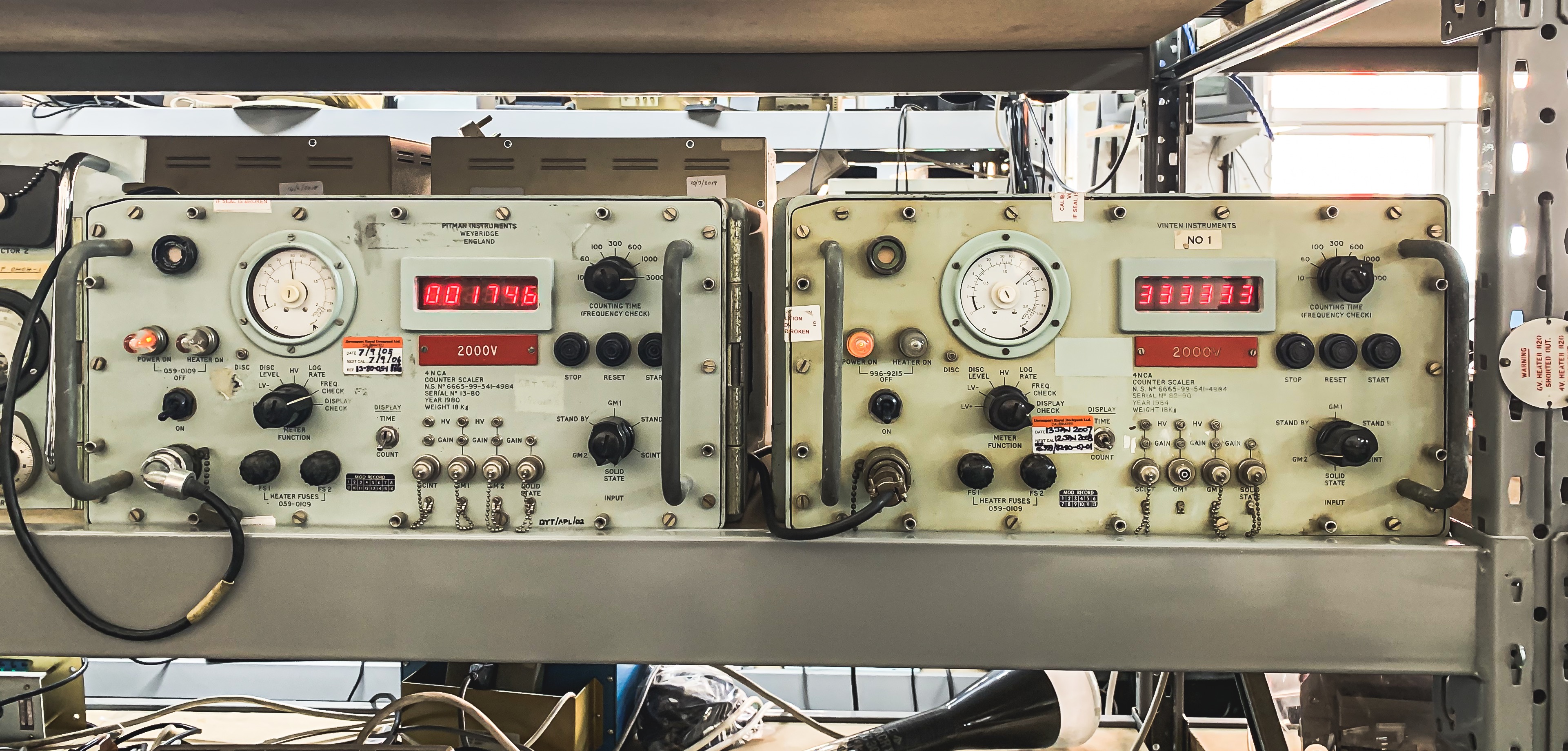 Practical blue military/naval Geiger counters | Electro Props Hire