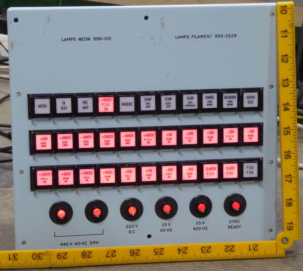 Pair of navy/cold war panels with bold red lamps & buttons | Electro ...