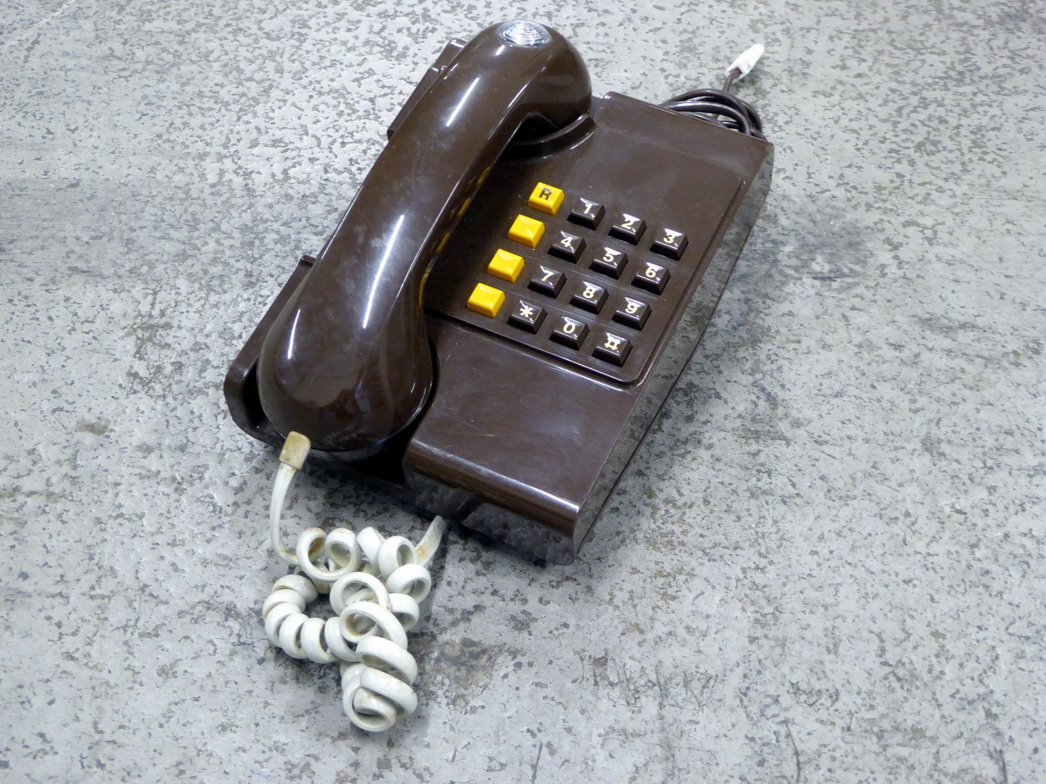 Brown 1980s British Telecom push button dialling phone | Electro Props Hire