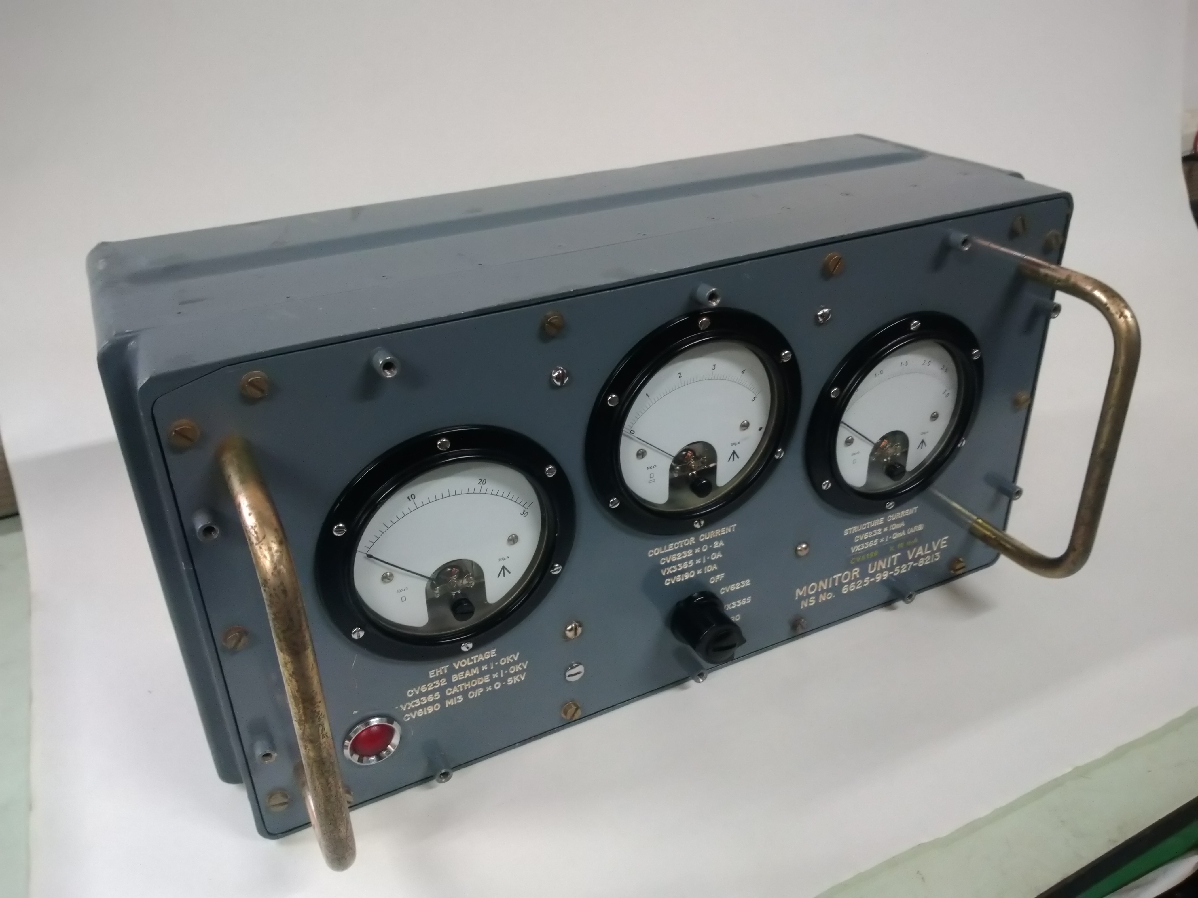 Military high voltage / current measuring meters in battleship grey box ...