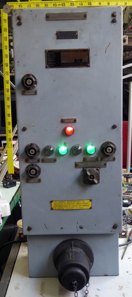 Tall, practical, heavy electrical box with working lamps, switches ...