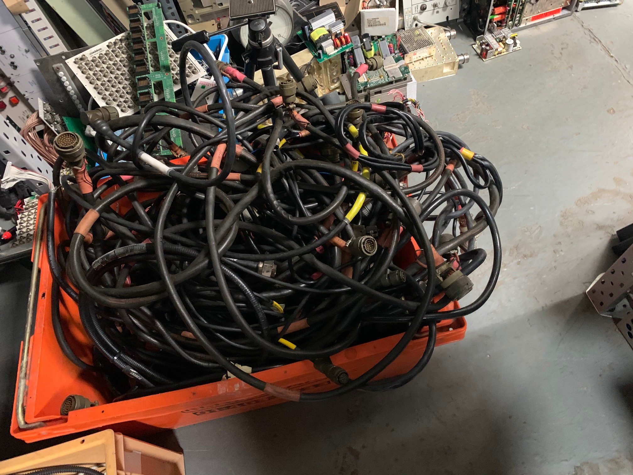 Crate of thick chunky cables | Electro Props Hire
