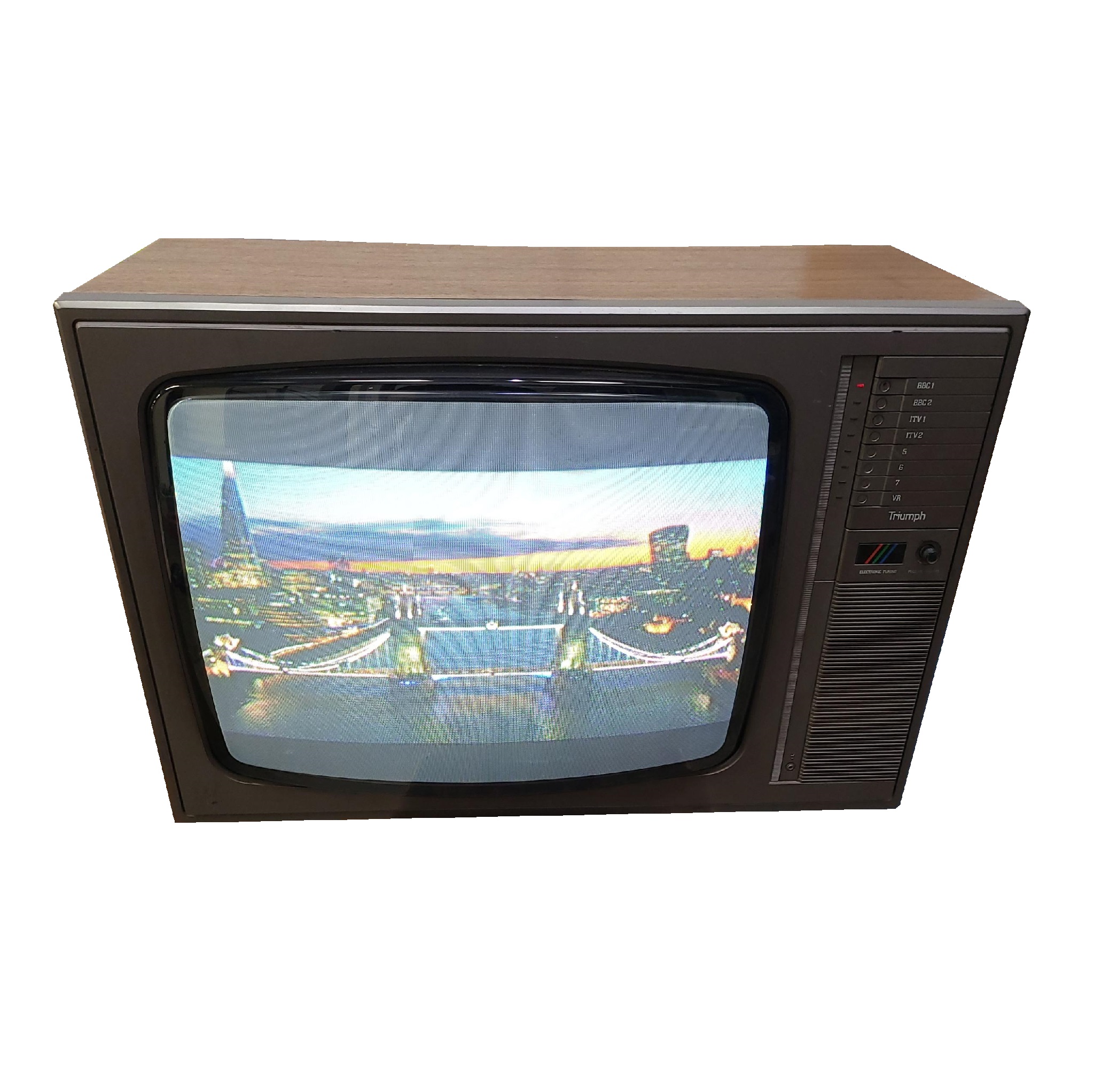 Practical 1980s 22.5" colour TV with wood effect cabinet & roundy ...