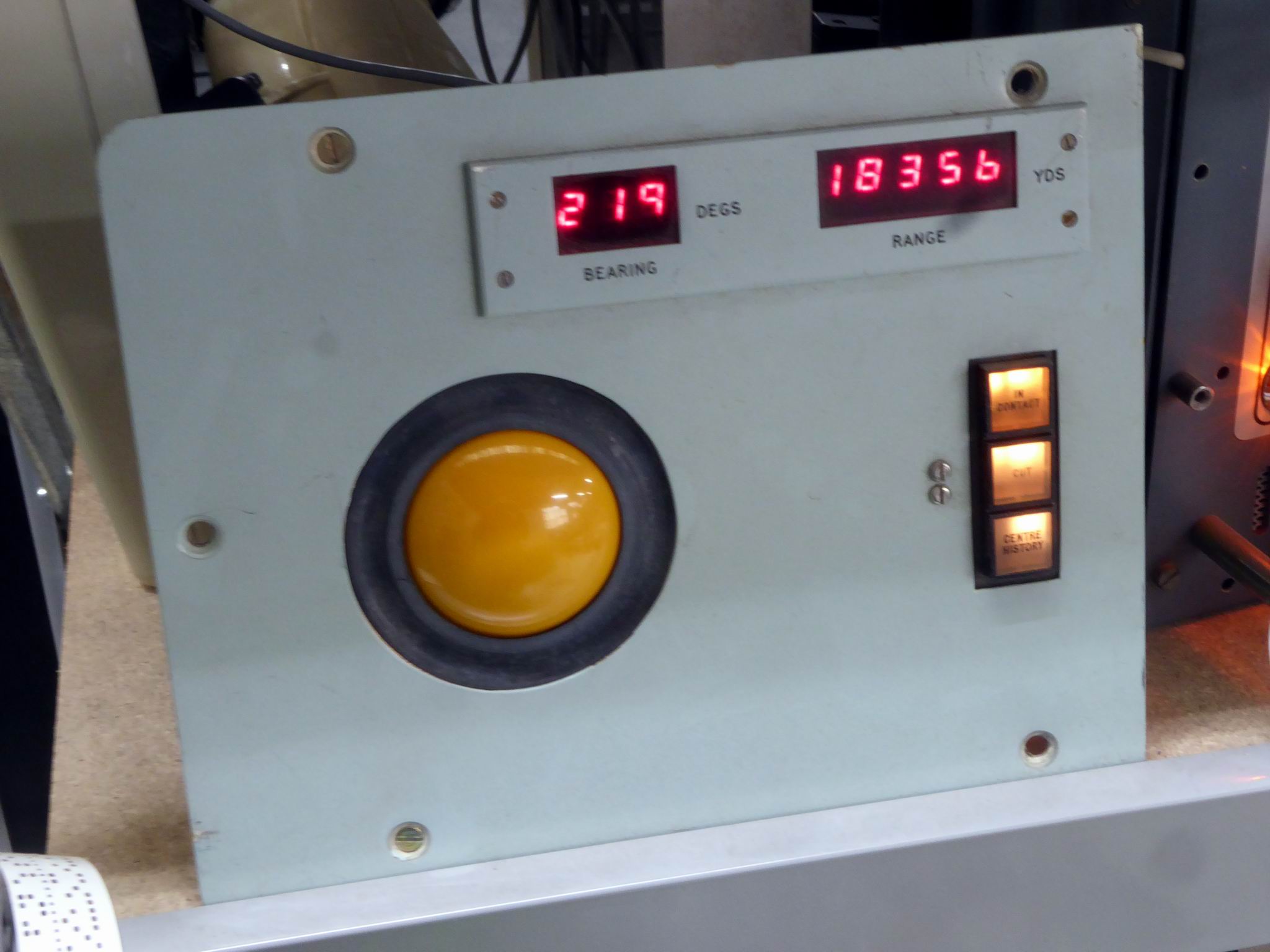 Practical turquoise panel with large yellow trackball & red numeric ...