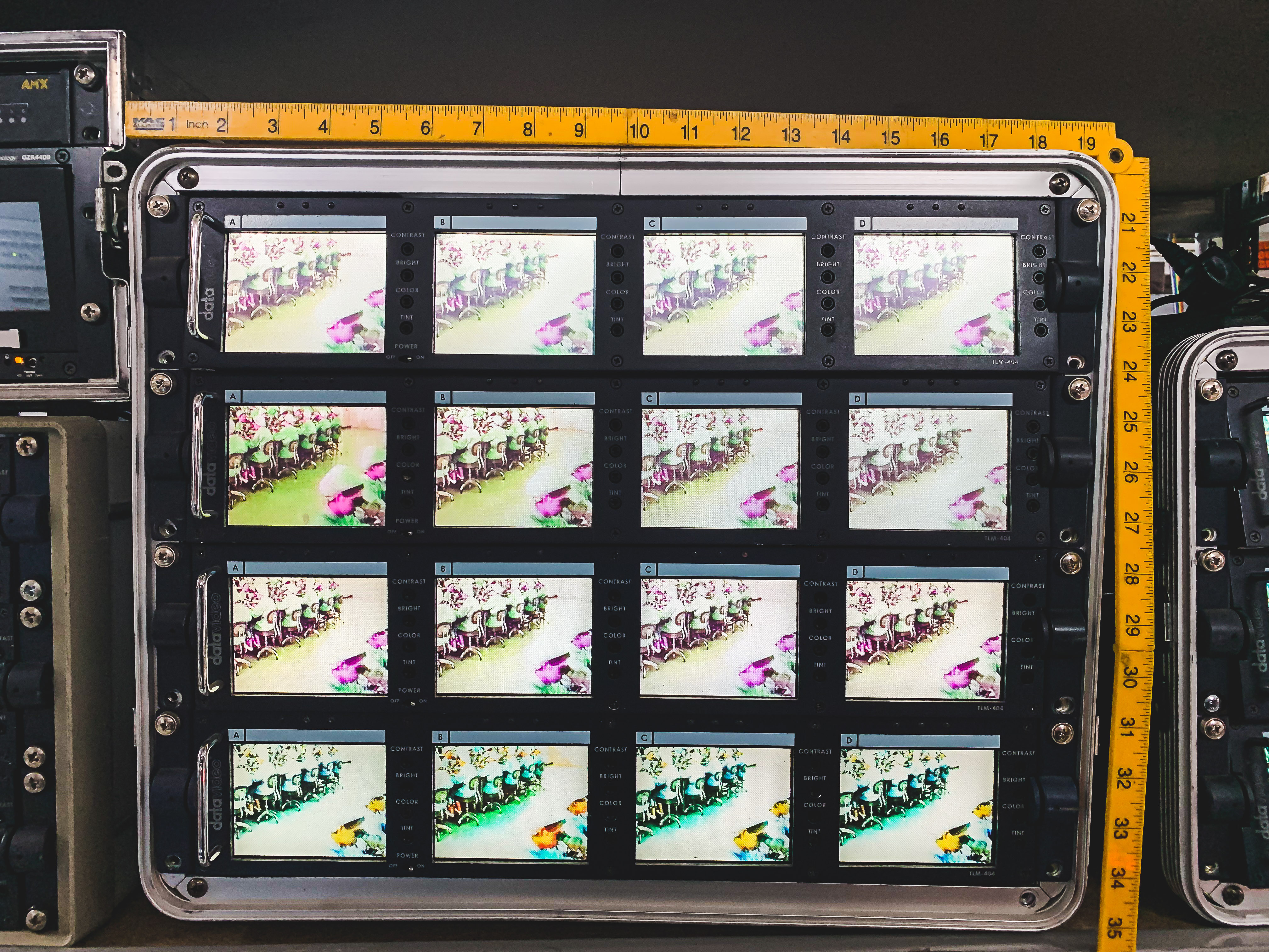 Four banks of four 4" LCD monitors | Electro Props Hire