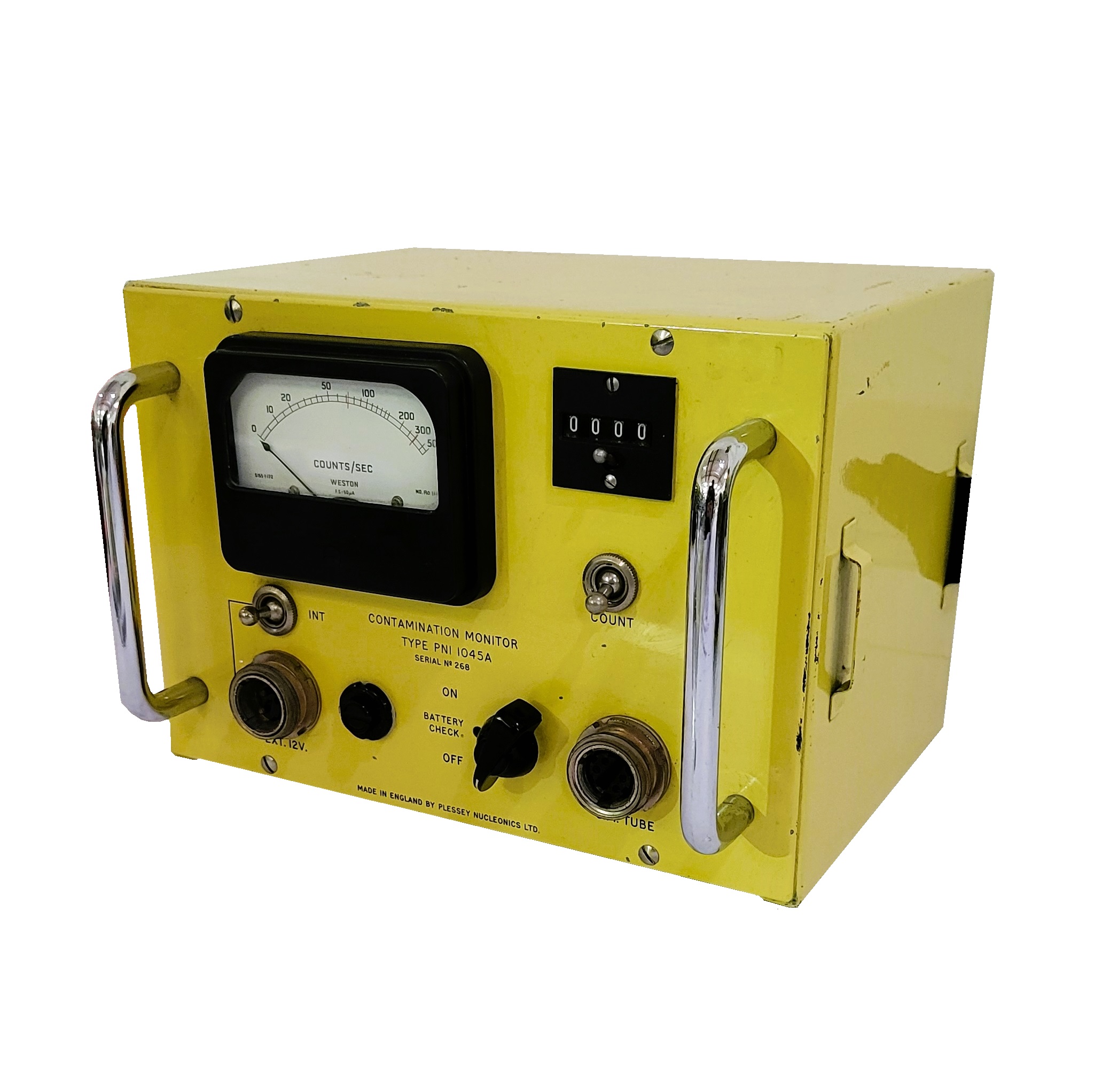 Geiger counter/radiation detector in custard yellow aluminium box ...