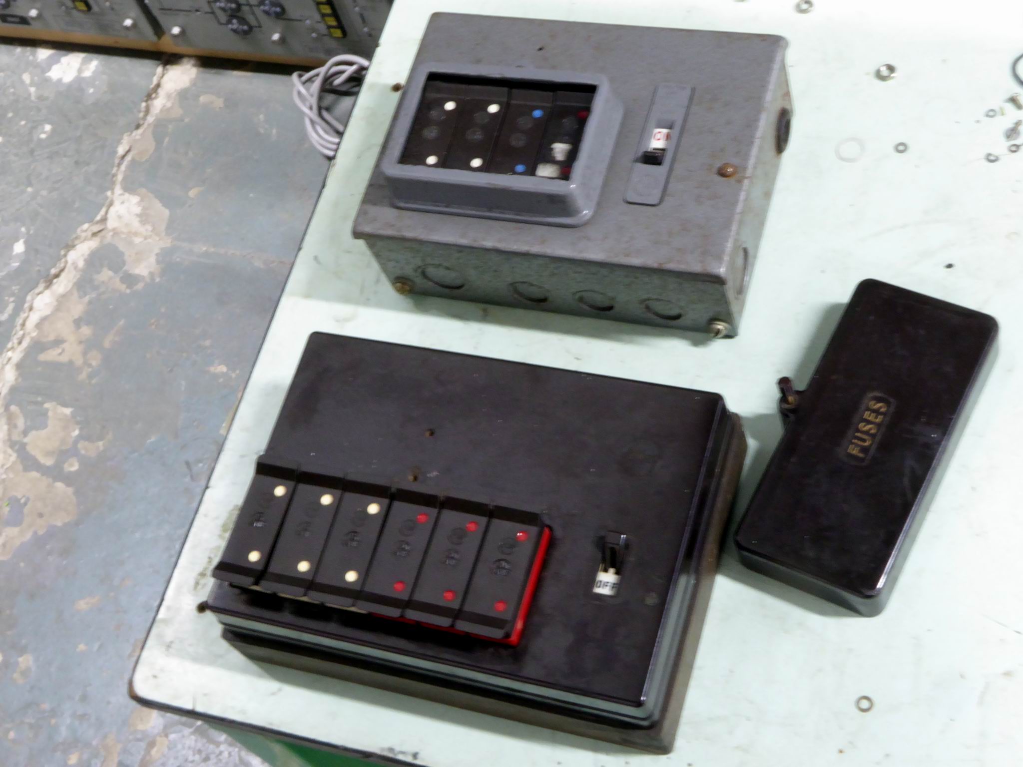 Vintage Brown bakelite & steel fuse boxes with switches | Electro Props ...