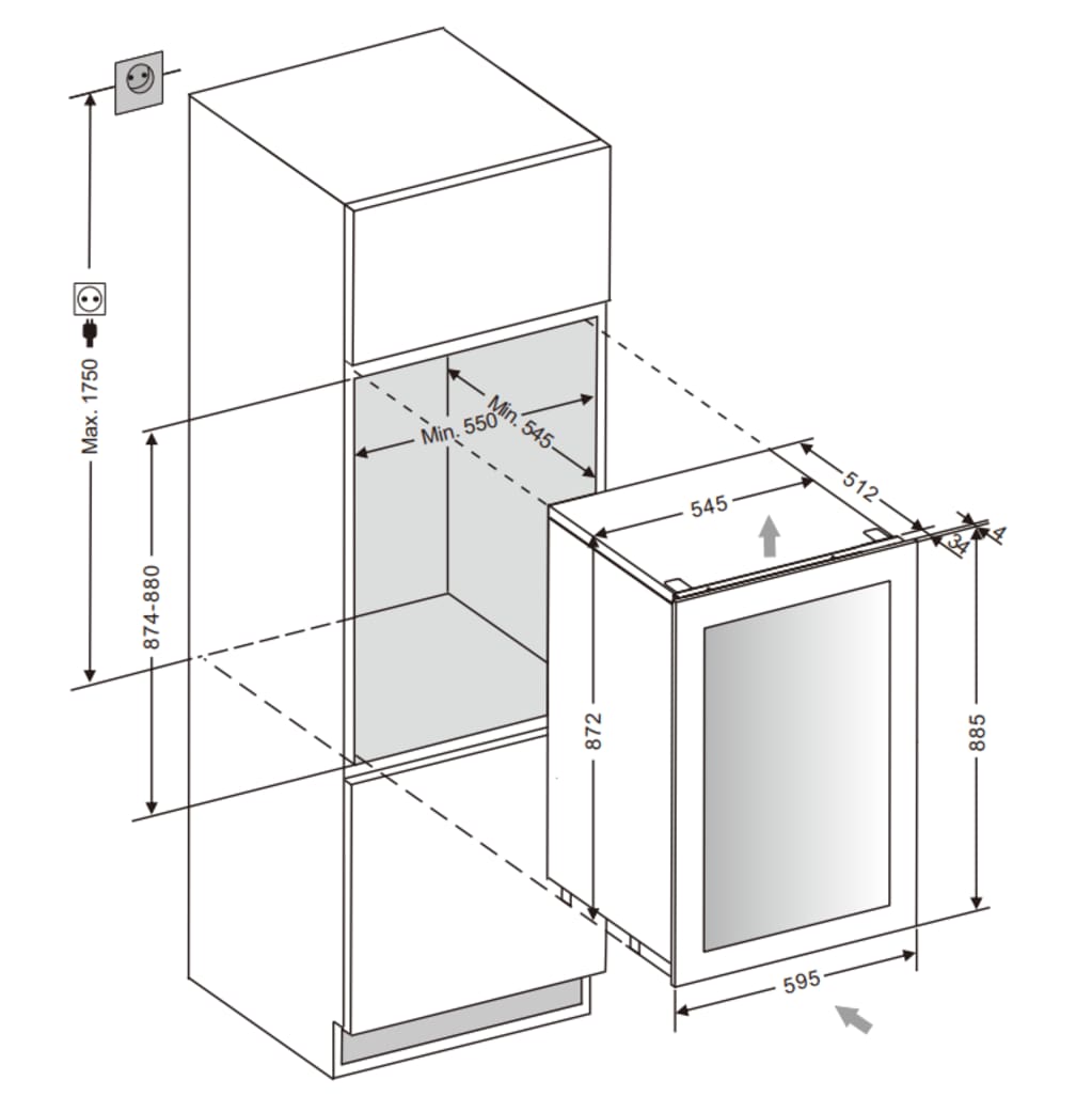 Integroitava viinikaappi – WineKeeper 49D Stainless - Messinkikahva