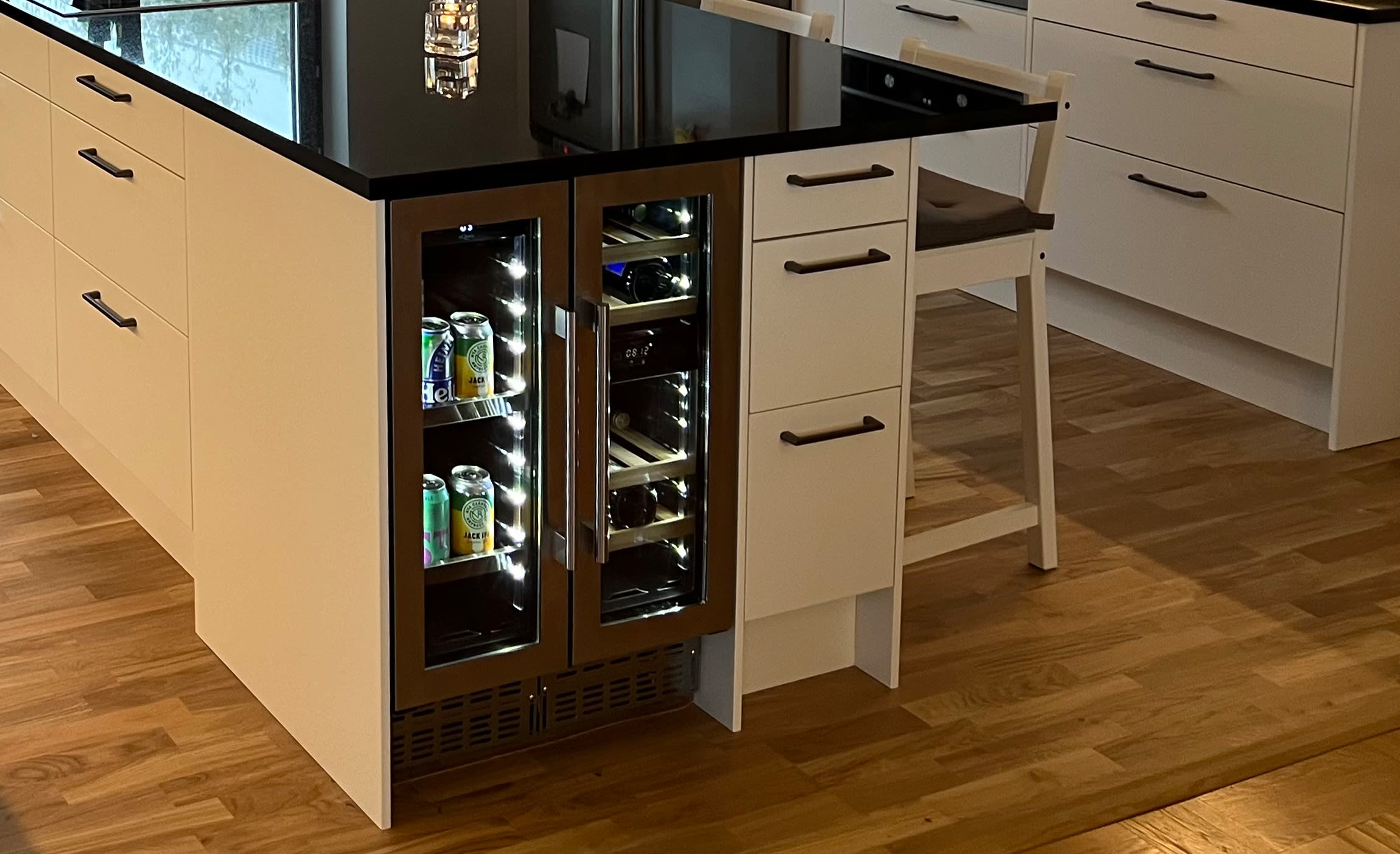 Combined wine and beer fridge