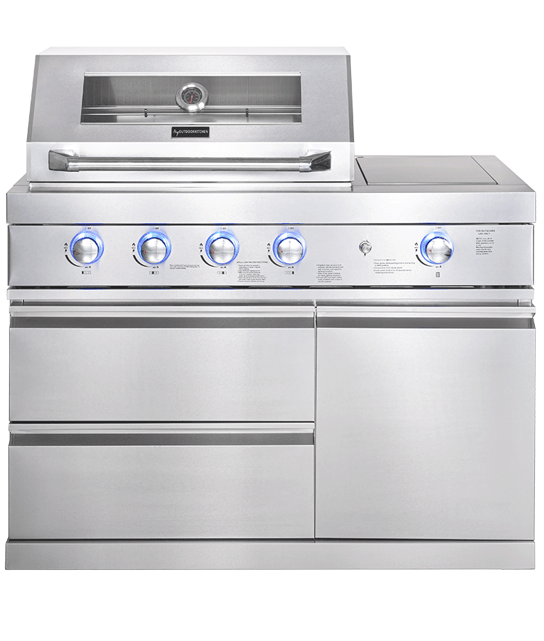 Pure - Fritstående gasgrill med 4 blus og infrarød sidebrænder - Rustfri