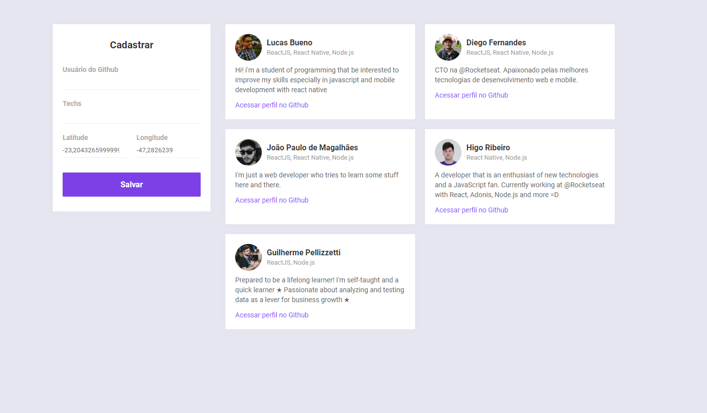 GitHub - LucasBBueno/dev-radar: Project developed during the 10th week of Omnistack to deepen ...