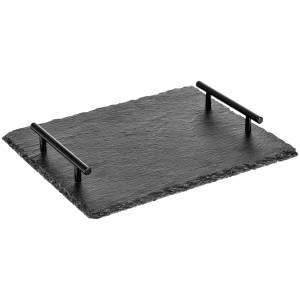 Buy Natural slate tray Yala with black handles | LUSINI