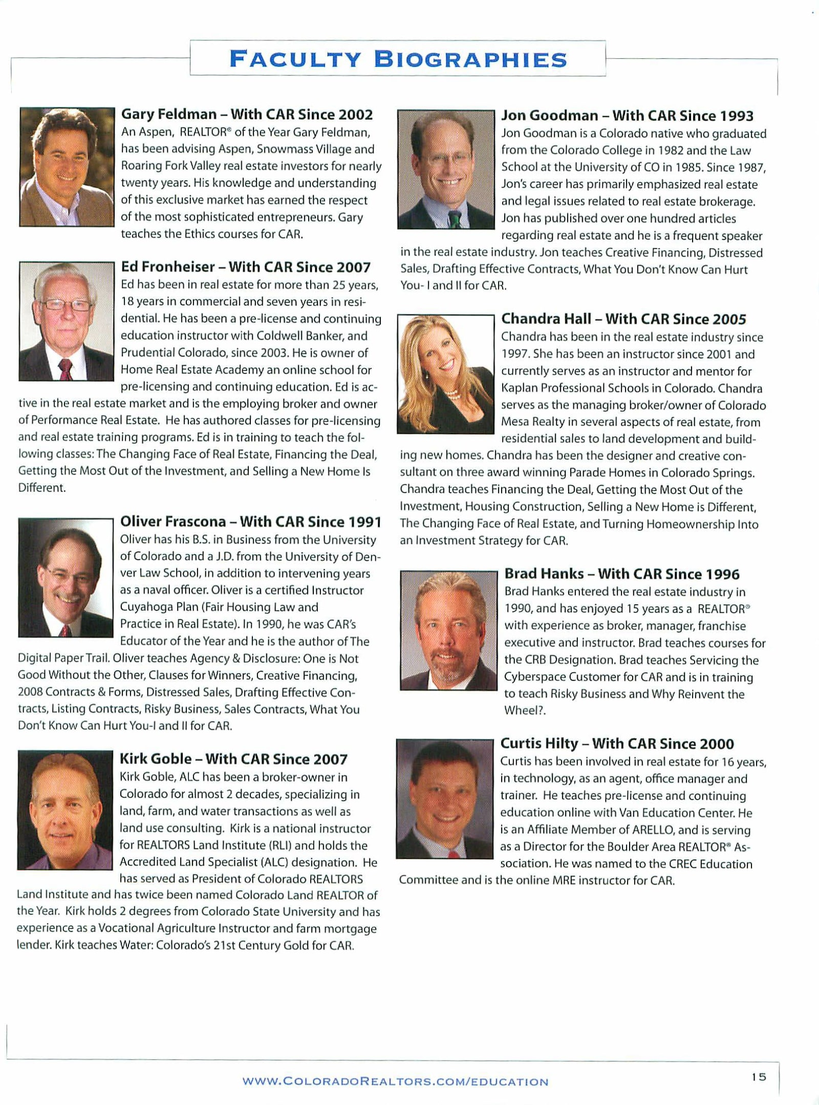 Faculty Biographies | Gary Feldman Real Estate