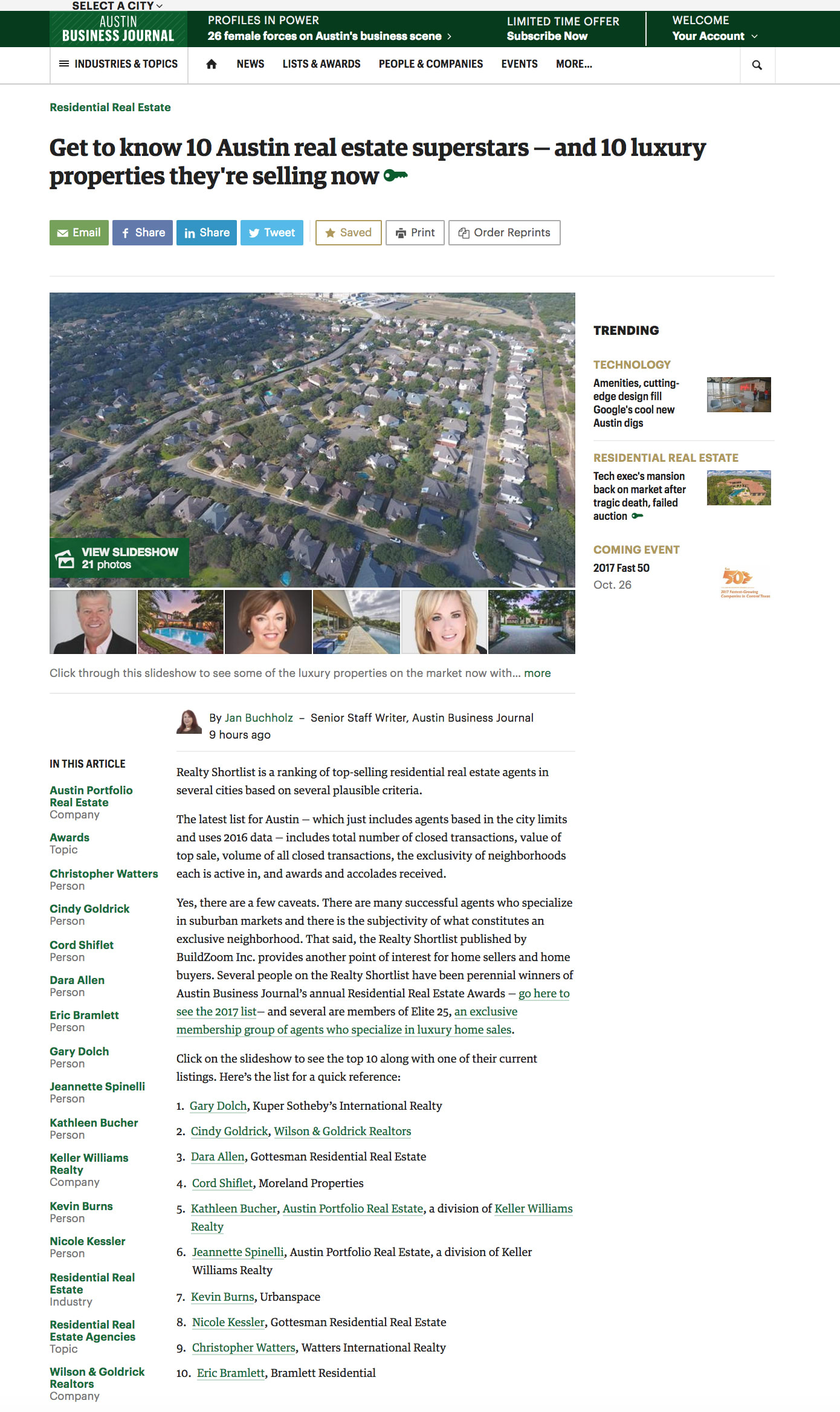 The Top 10 Austin Real Estate Superstars | Blog | Austin Luxury Group