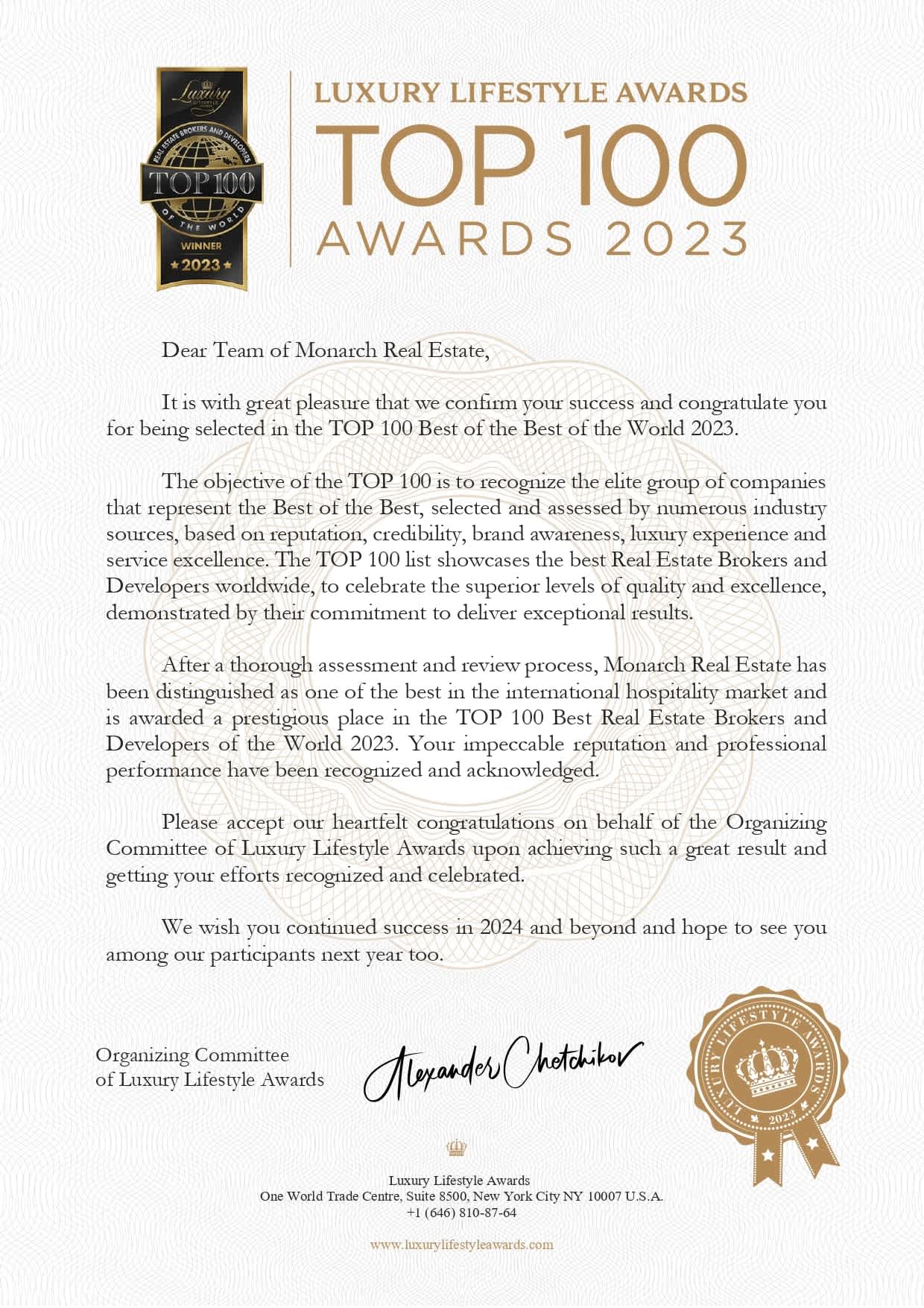 Luxury Lifestyle Awards - Top 100 Awards 2023