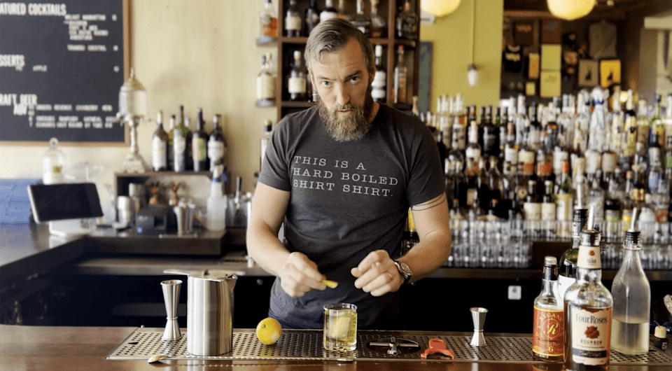 Mixing a Hard Boiled Shirt cocktail | biltmoreforest.com