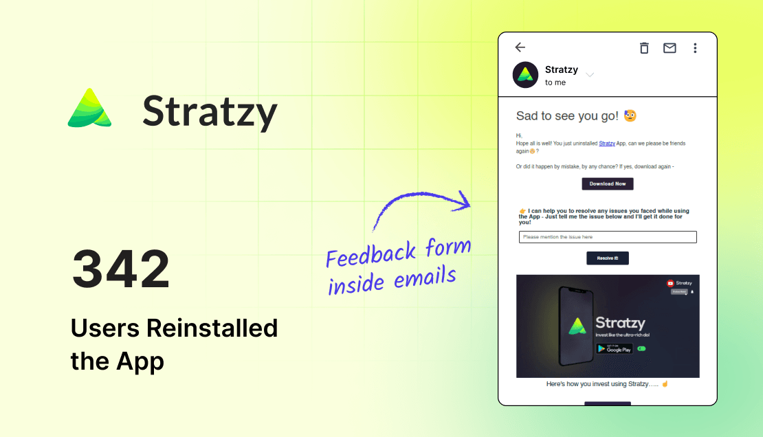 Stratzy re-engaged 342 lost app users with 1 email campaign
