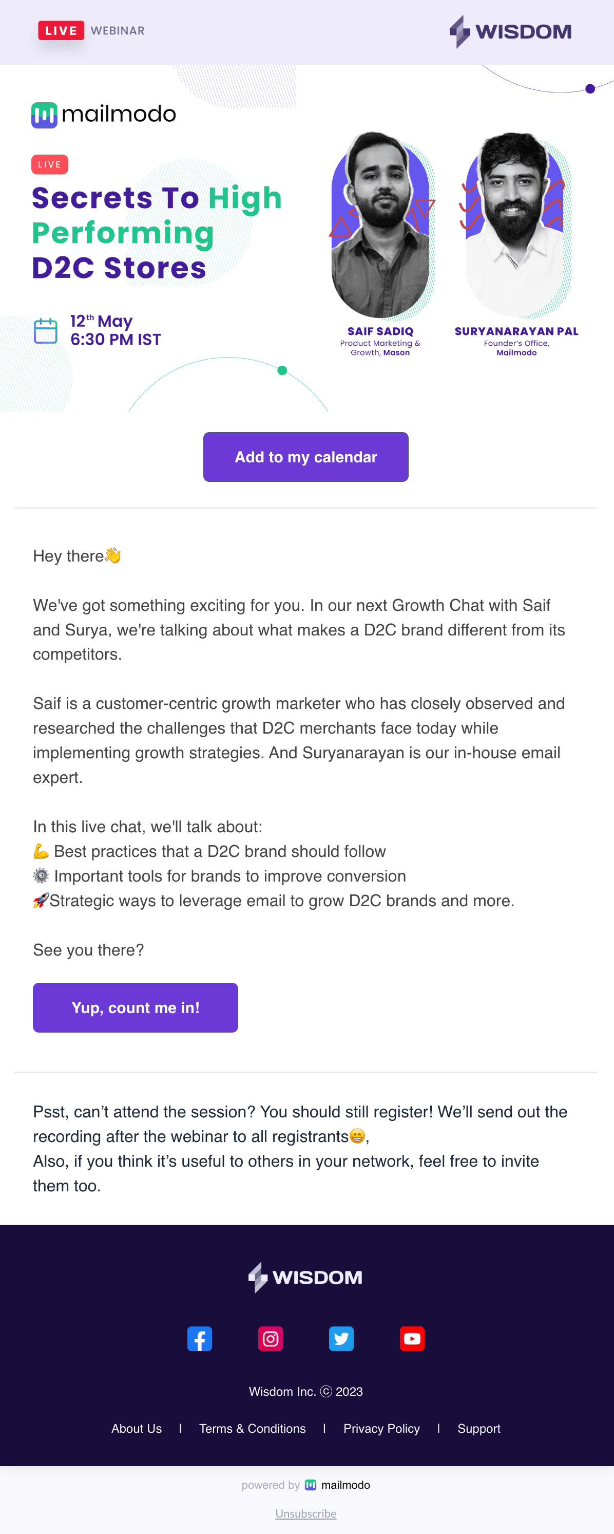 Free Airmeet Invite email template for higher registration | Mailmodo