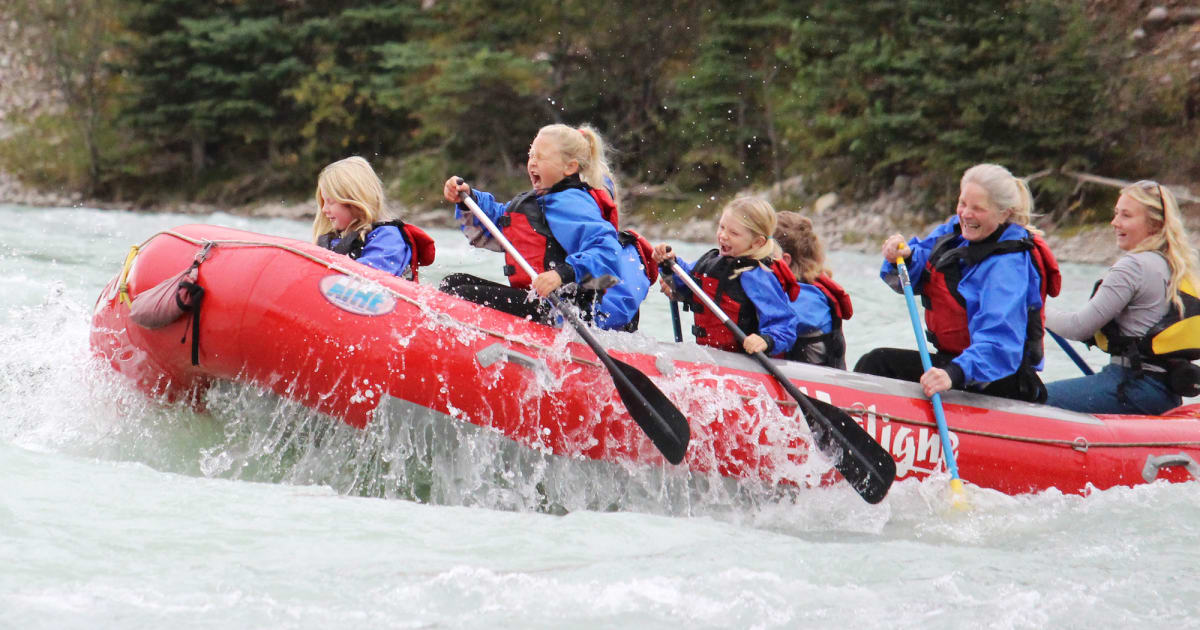 Family-fun guided whitewater rafting from Jasper down the Athabasca ...
