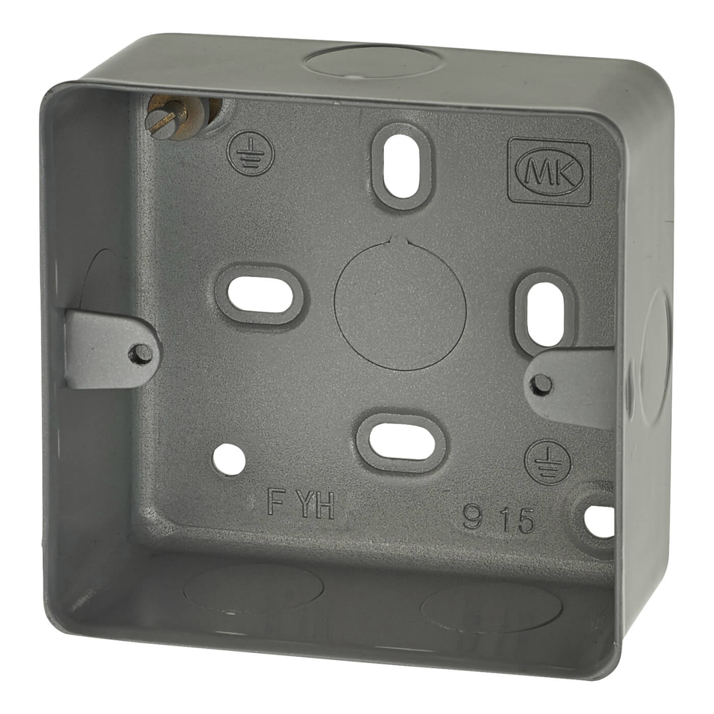 MK 1 Gang Metal Back Box With Knock Out 41mm Grey ElectricalDirect mk-1-gang-metal-back-box-with-knock-out-41mm-grey-electricaldirect