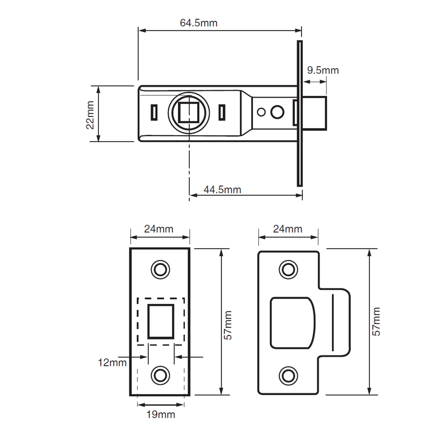 UNION 2650 Rebated Tubular Latch - 64mm Case - 44mm Backset - Bright ...